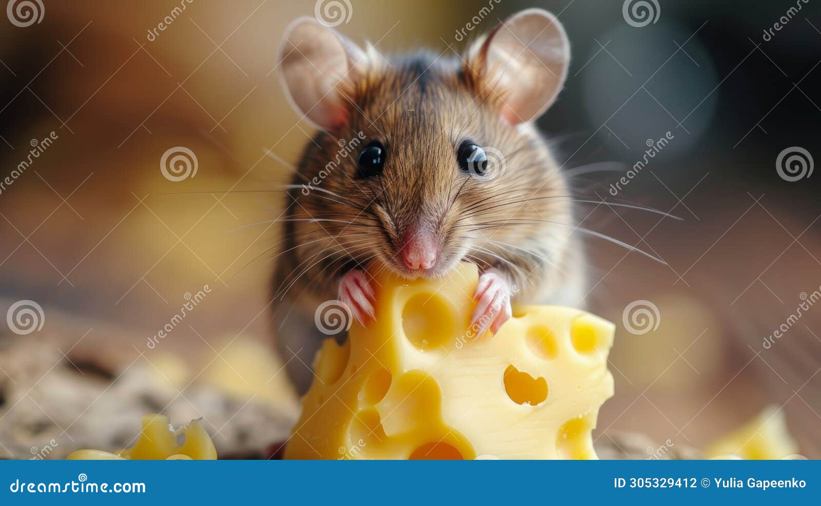 Little Cute Mouse Eats Cheese and Looks at the Camera Stock Photo ...