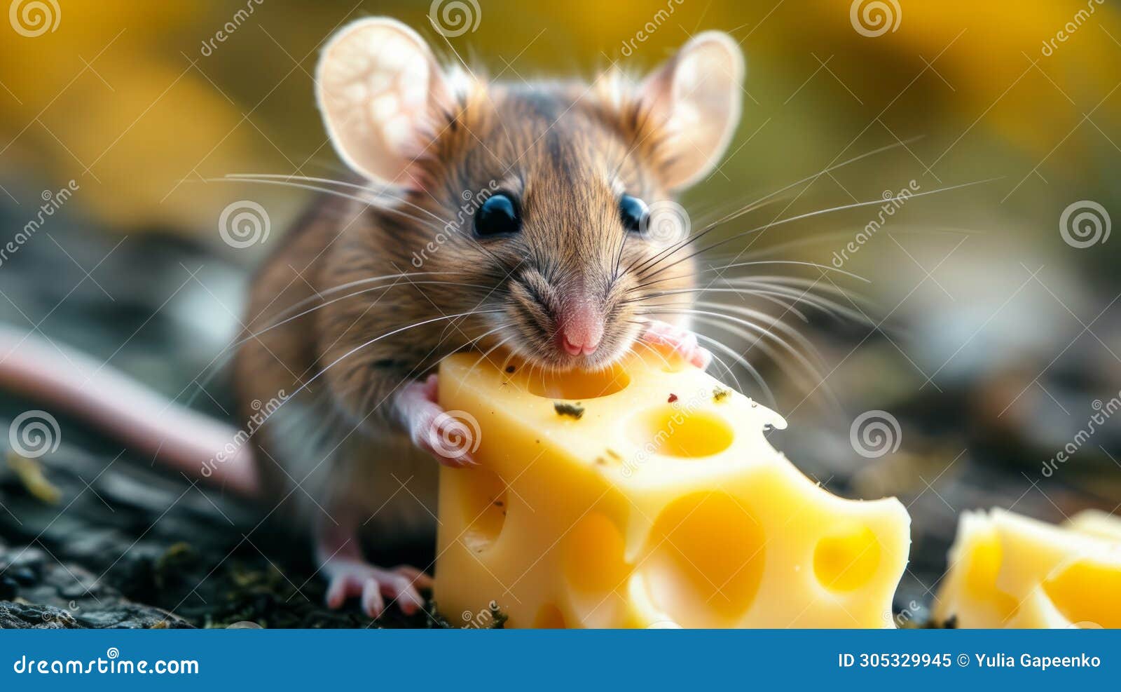 Little Cute Mouse Eats Cheese and Looks at the Camera Stock Image ...