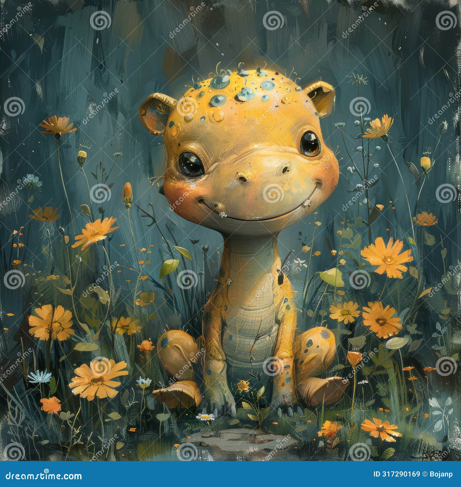 Little Cute Mystical Creature Cartoon in Nature Stock Illustration ...