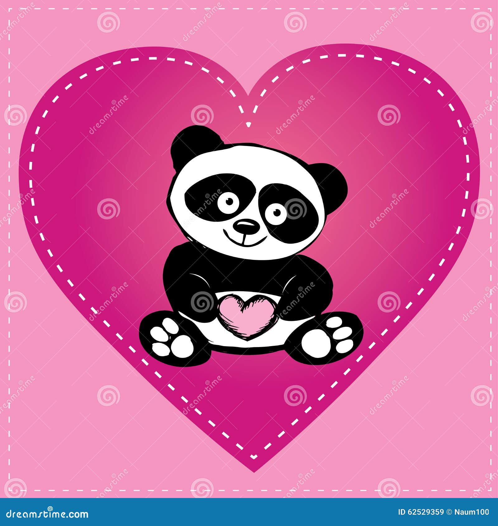 Little Cute Panda in Heart, Hand Drawing Stock Vector - Illustration of ...