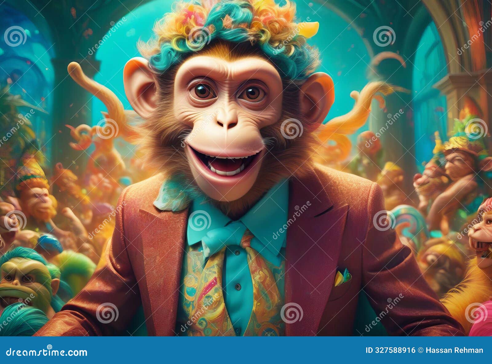 Little Cute Party Monkey Character Stock Illustration - Illustration of ...