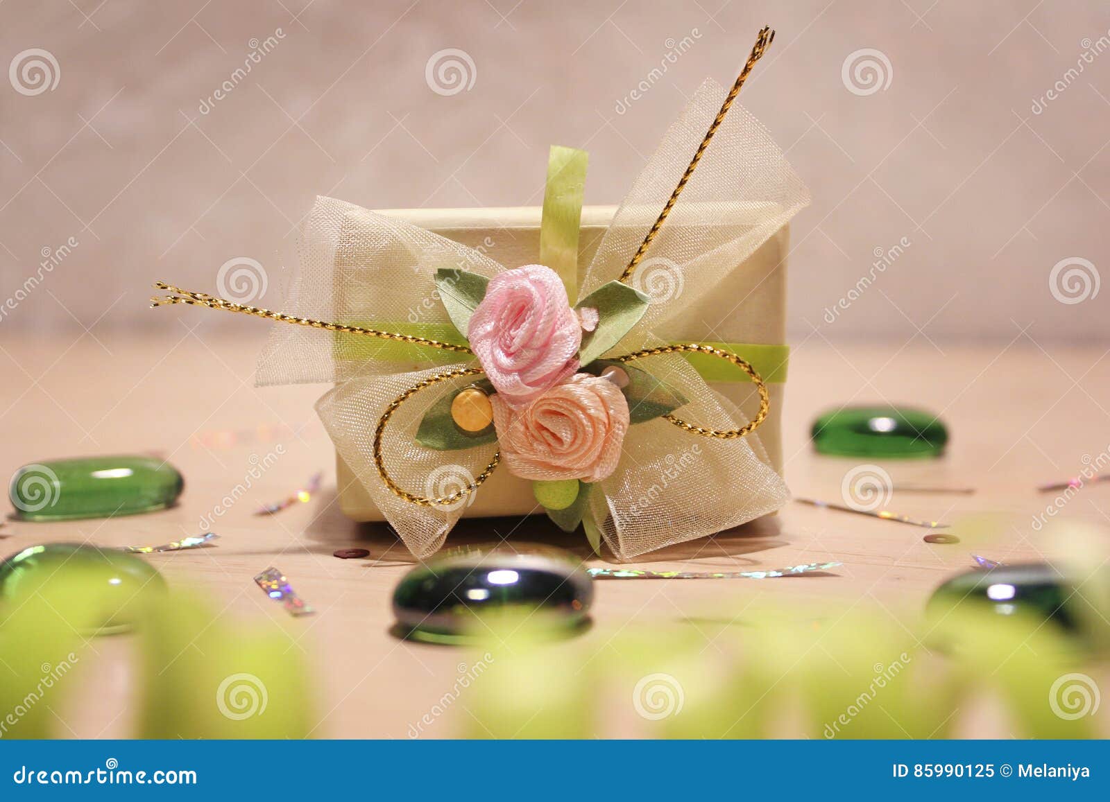 Little Cute Present with Roses on the Strip Stock Image - Image of ...