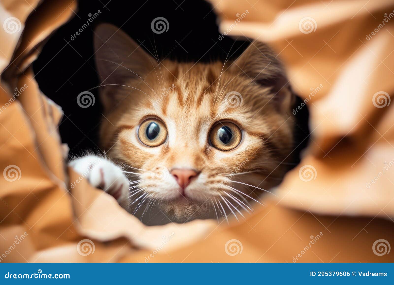 Little Cute Red Cat Looking through Torn Paper Hole Stock Photo - Image ...