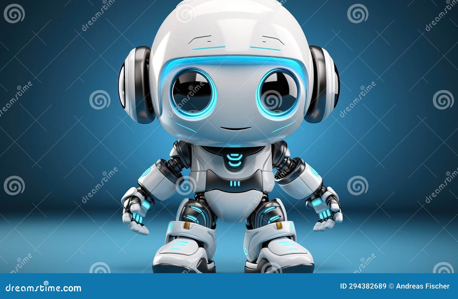 Little Cute Robot on a Blue Background. Stock Illustration ...