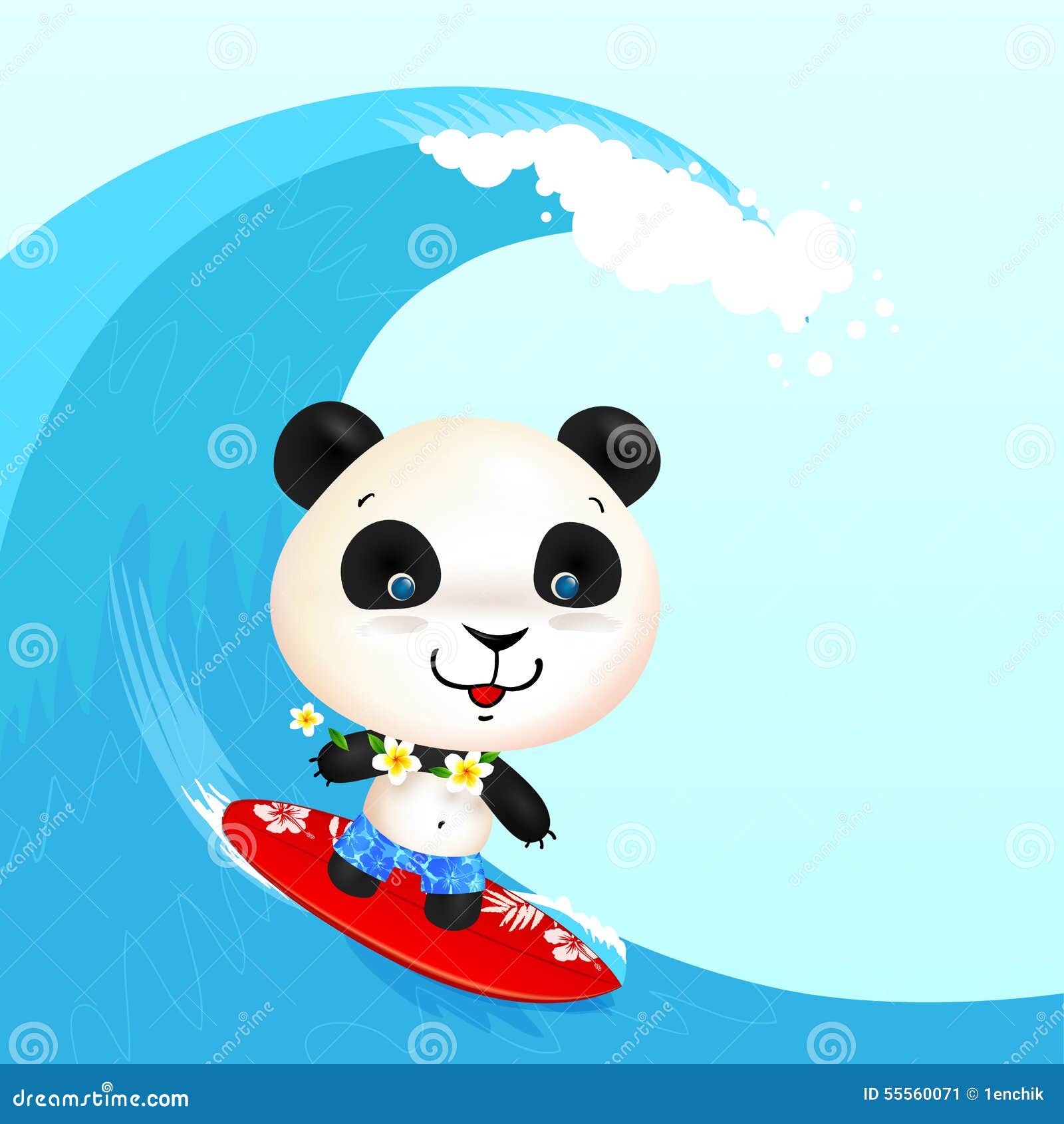 Little Cute Surfer Panda Surfing in Blowing Wave Stock Vector ...