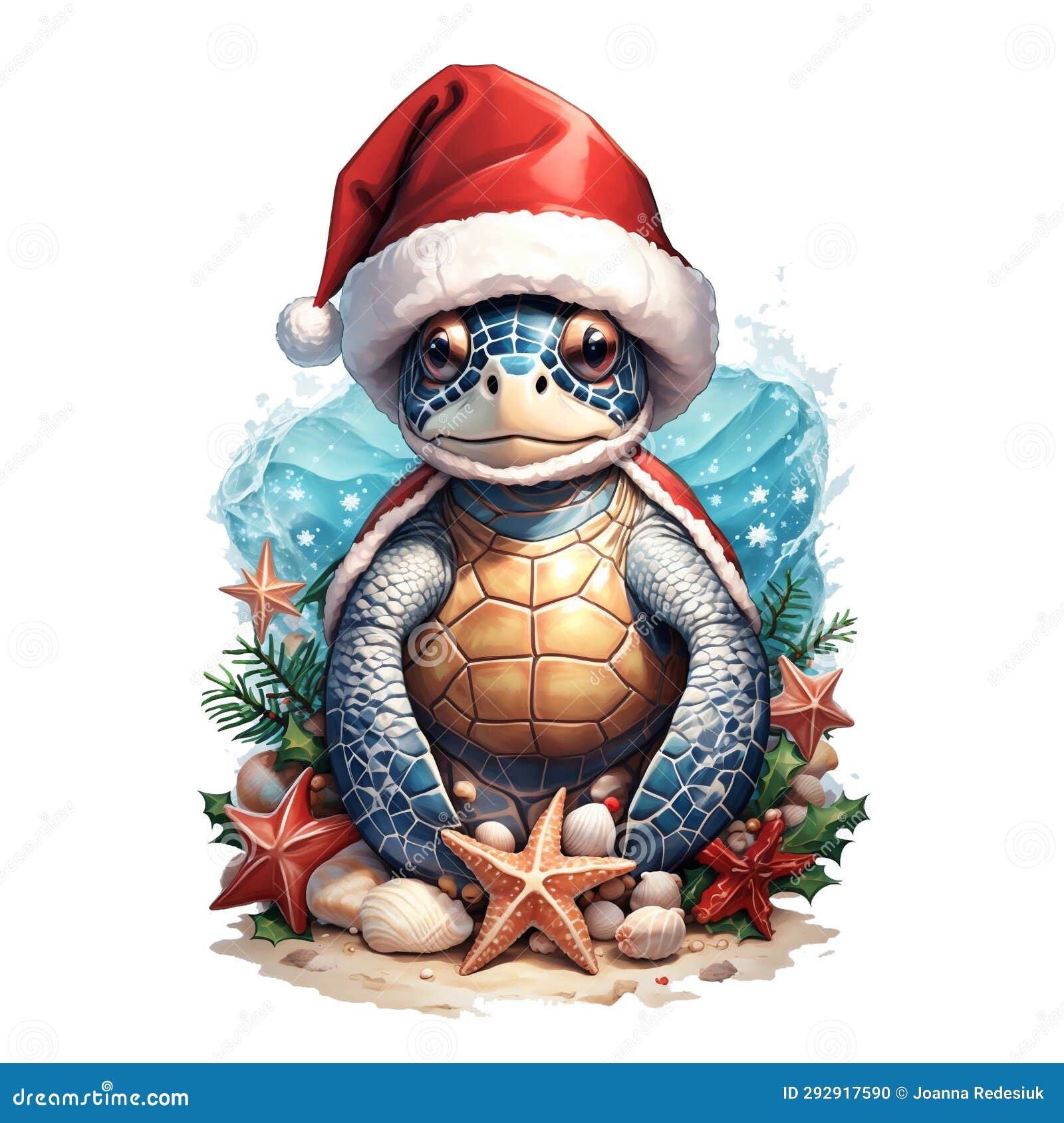 Little Cute Turtle in Santa Hat Christmas Artwork Stock Photo - Image ...