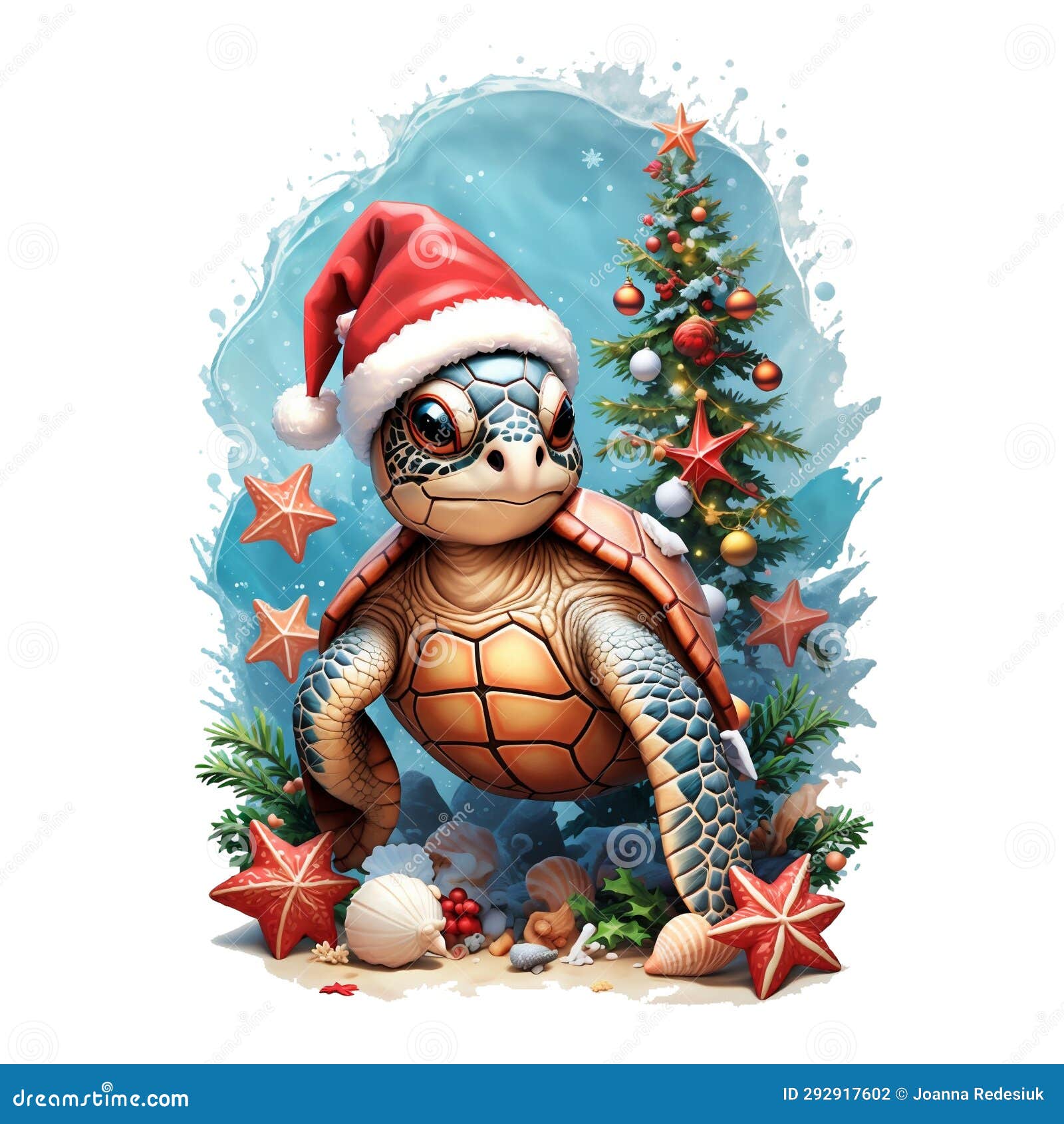 Little Cute Turtle in Santa Hat Christmas Artwork Stock Photo - Image ...