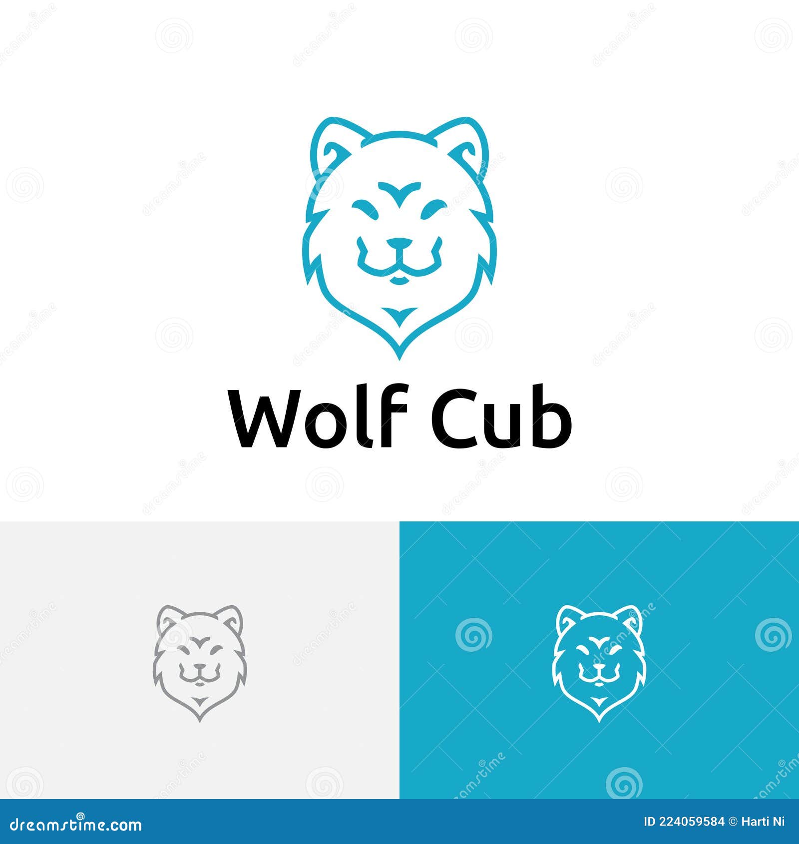 Little Cute Wolf Cub Head Line Logo Stock Vector - Illustration of ...