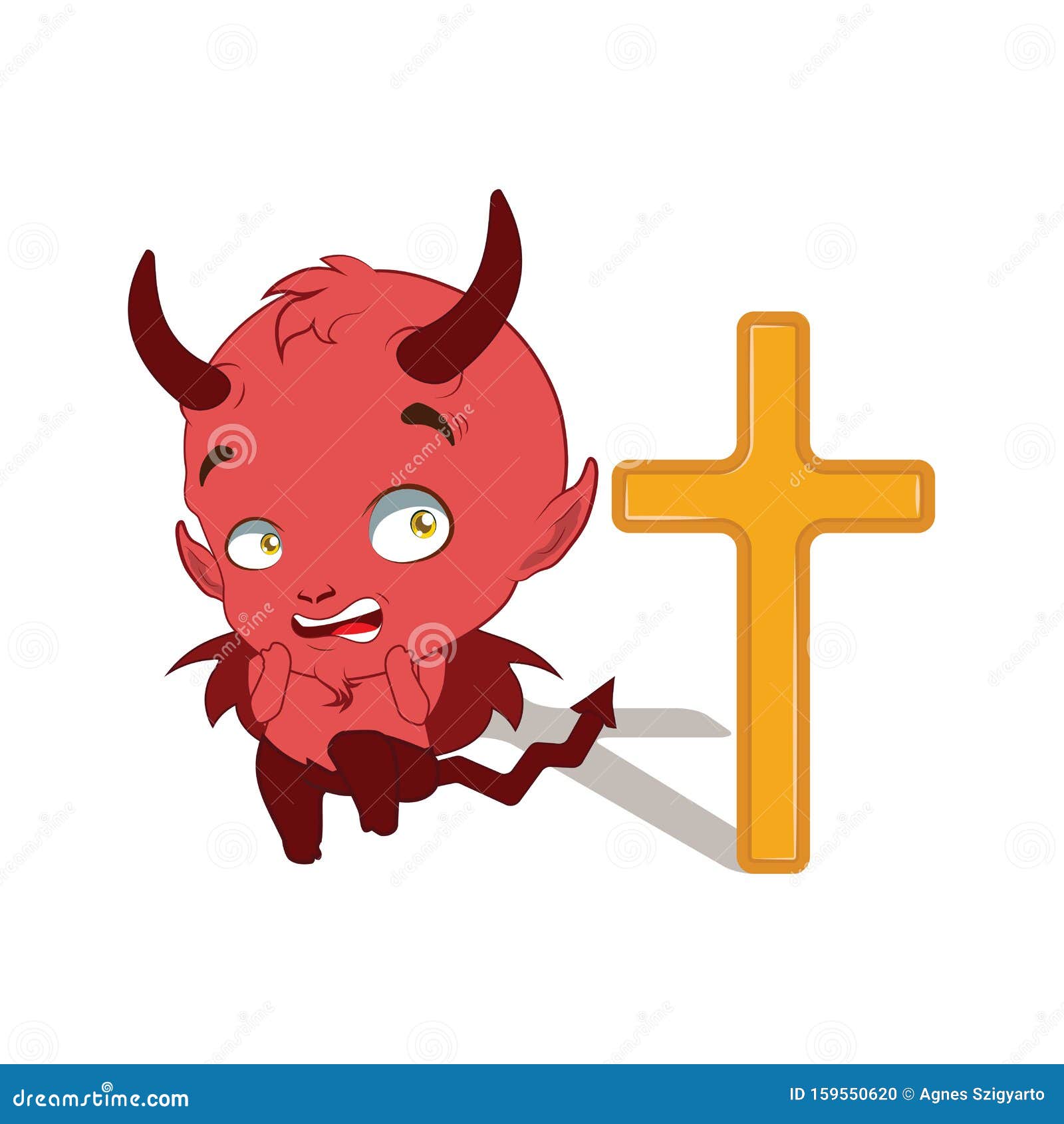 Little Devil Being Afraid of a Cross Stock Vector - Illustration of ...