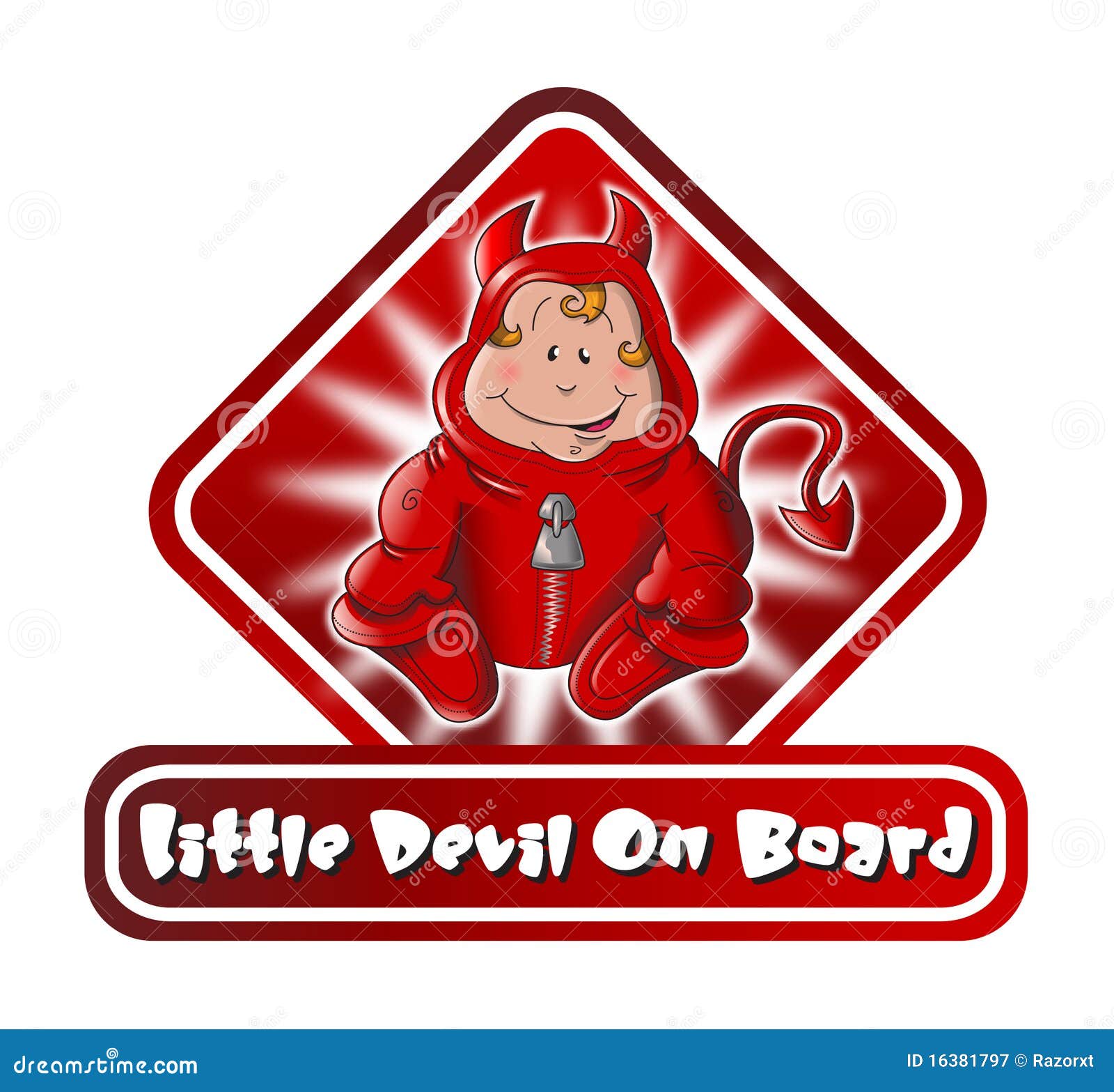 Little Devil on Board Sign stock vector. Illustration of mischievous ...