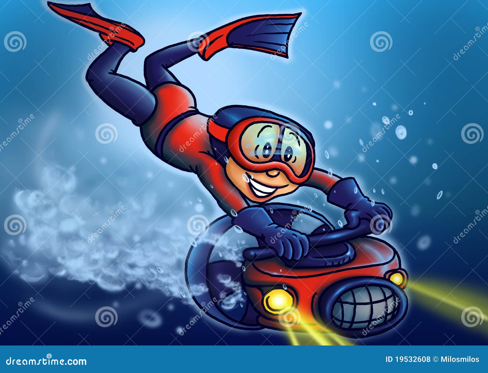 Little diver with lamp stock illustration. Illustration of small - 19532608