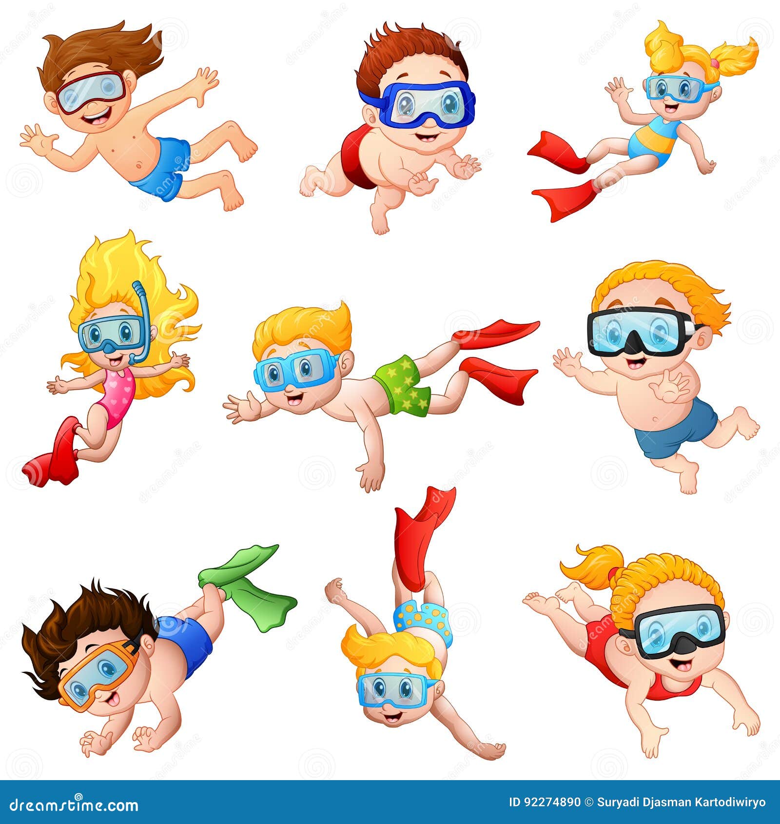 Two Little Divers Explore The Ancient Stone Pyramid Underwater. Vector ...