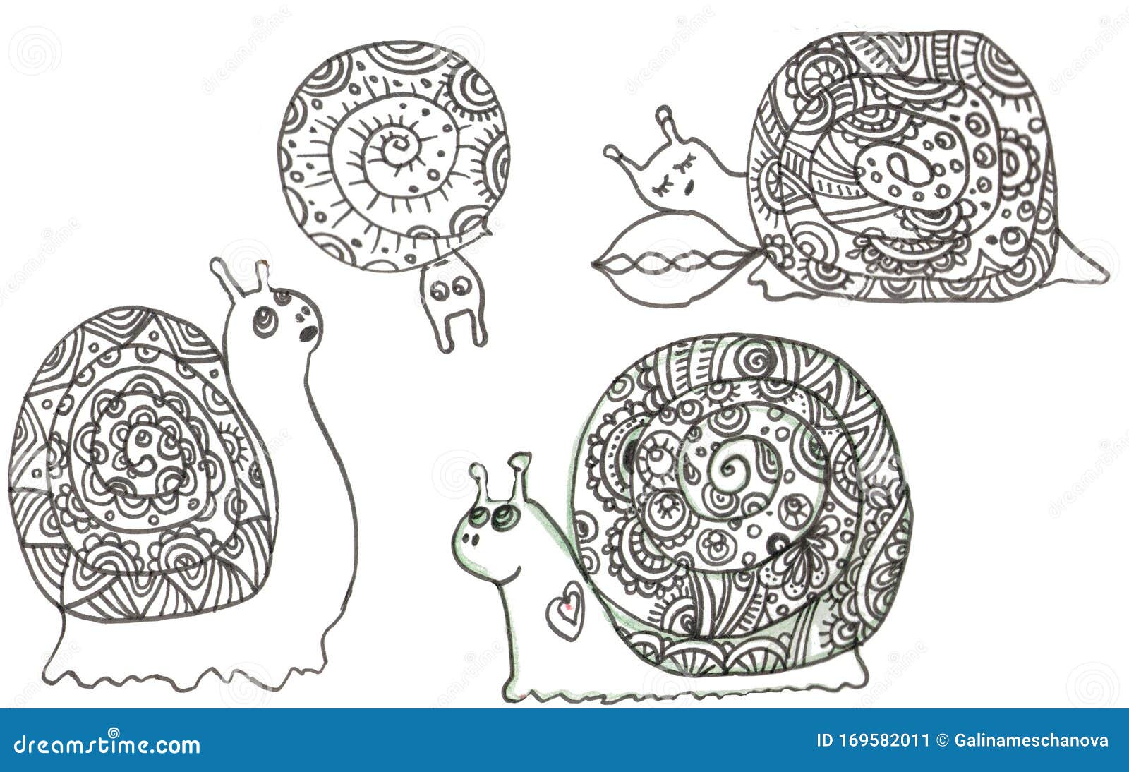 4 Little Doodle Snailson a White Stock Illustration - Illustration of ...