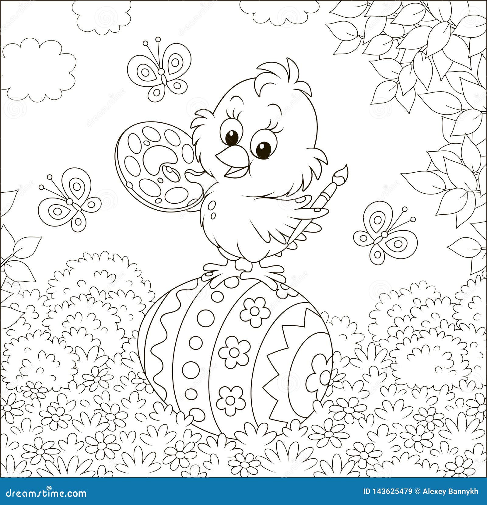 Little Easter Chick Painter Stock Vector - Illustration of nestling ...