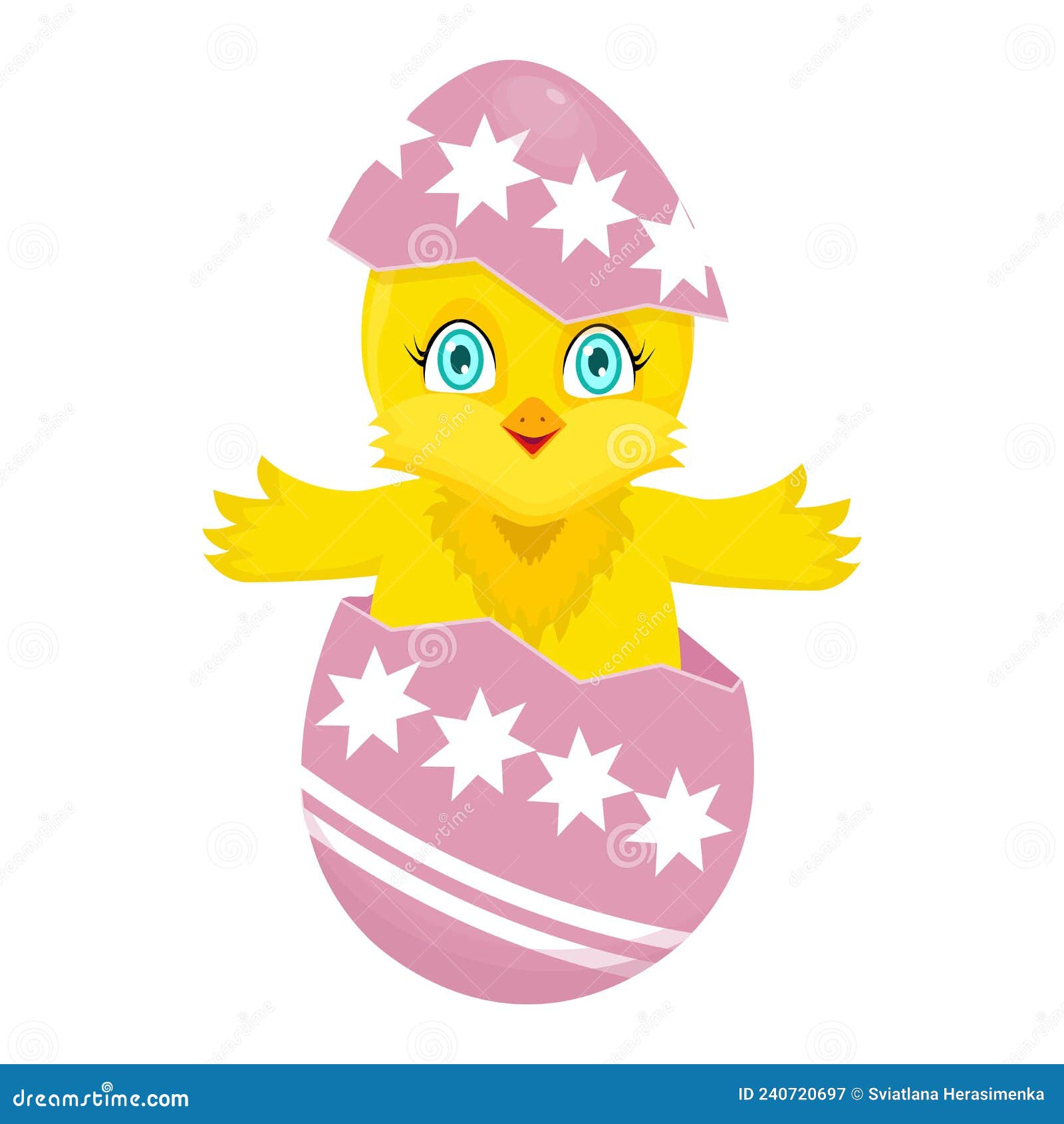 Little Easter Chicken in a Broken Egg. Vector Illustration in Cartoon ...