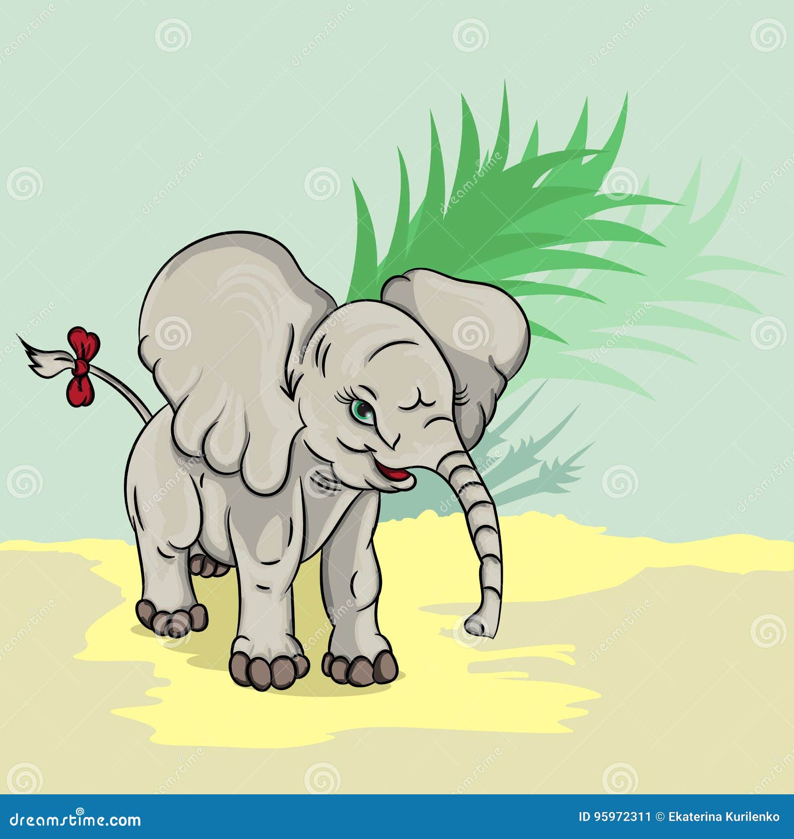 Little Elephant with a Bow on Its Tail Stock Vector - Illustration of ...