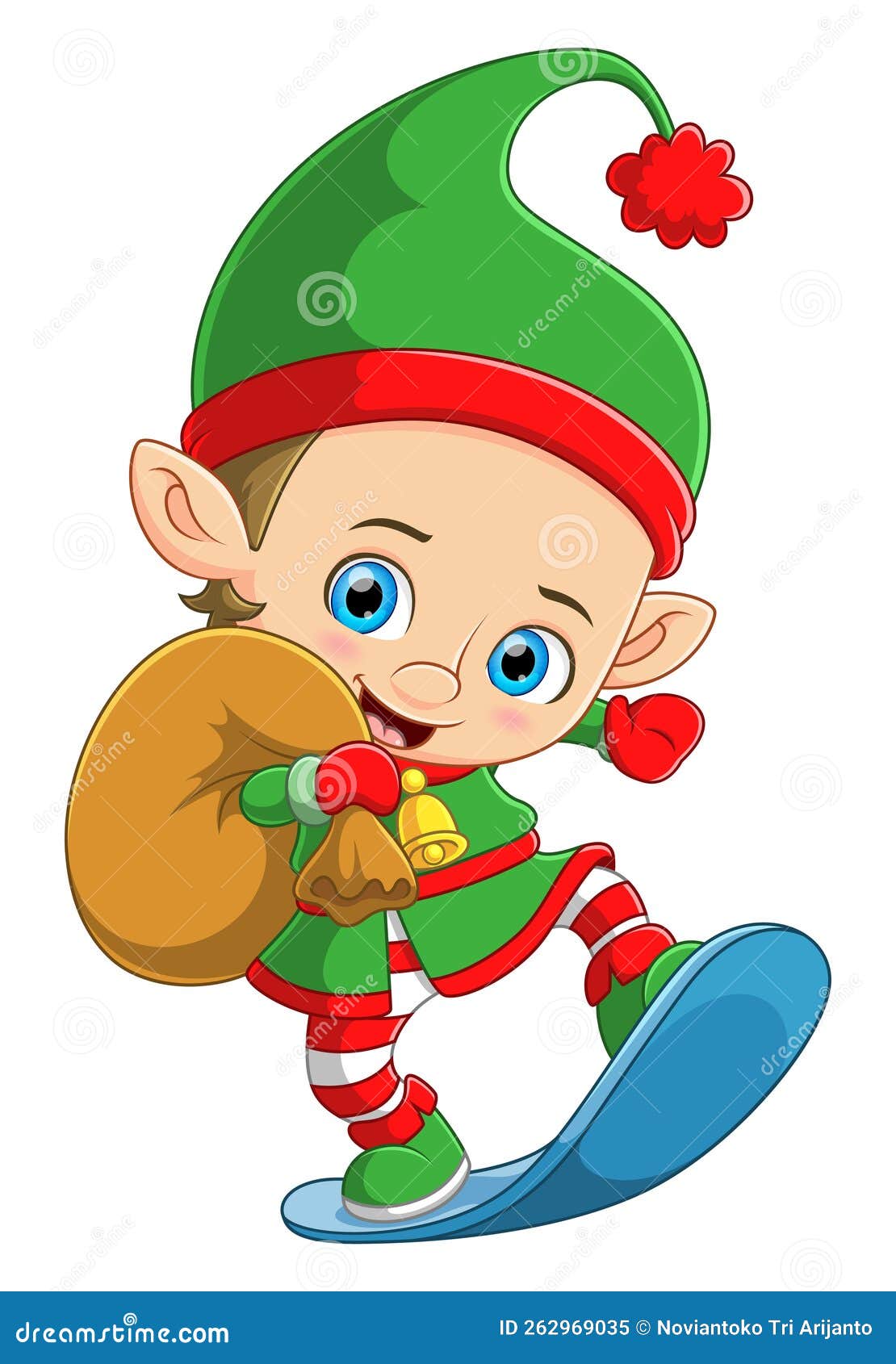 Little Elf in Action with Snowboard Stock Vector - Illustration of ...