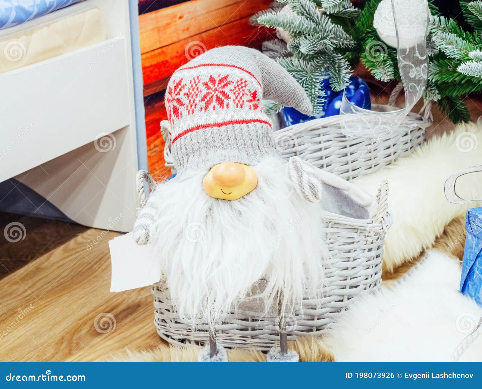 Little Elf in a Gray Cap and with a Fluffy Beard Stock Photo - Image of ...
