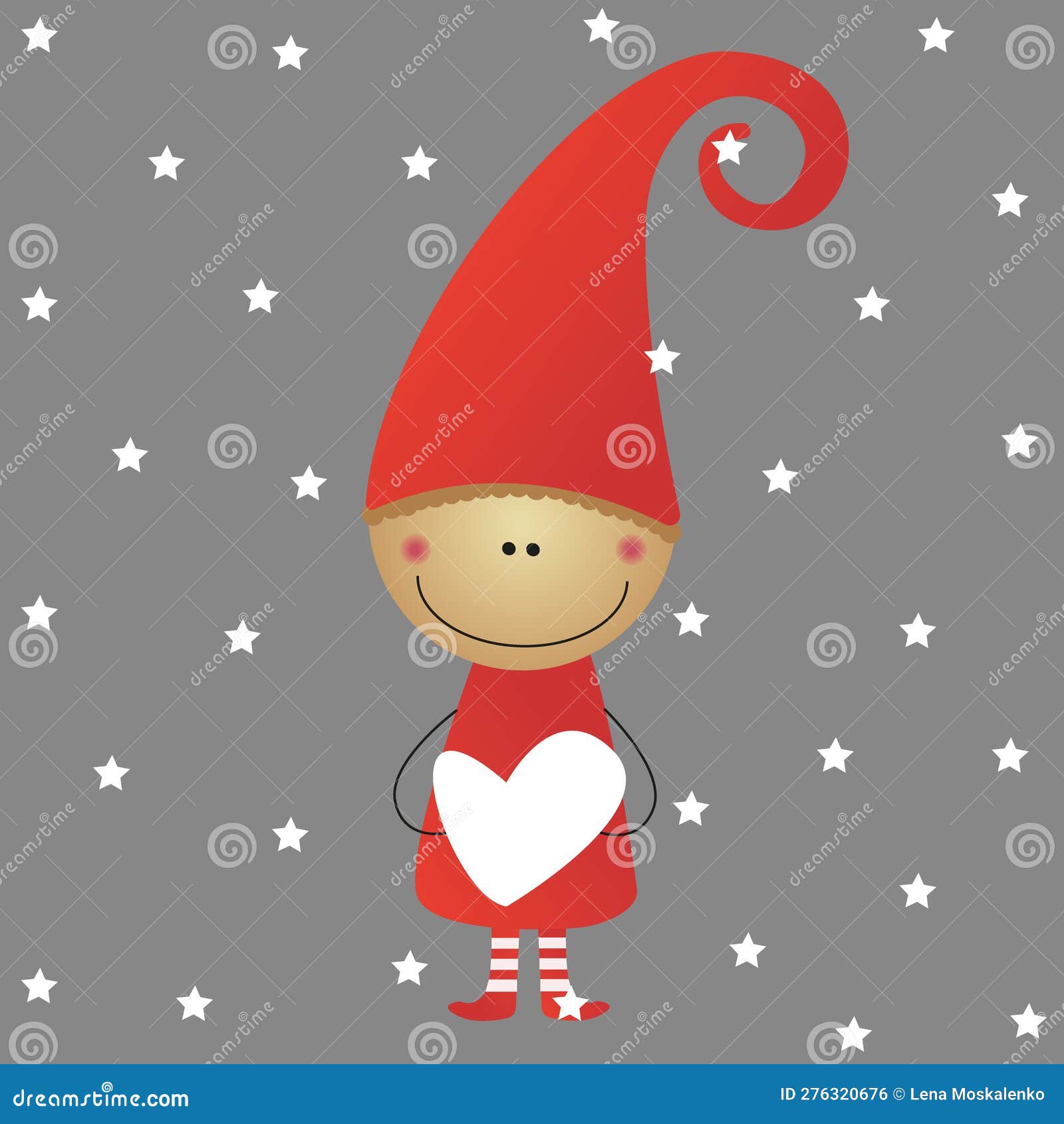 Little Elf with a Heart. Valentine Gnome with Heart Stock Illustration ...
