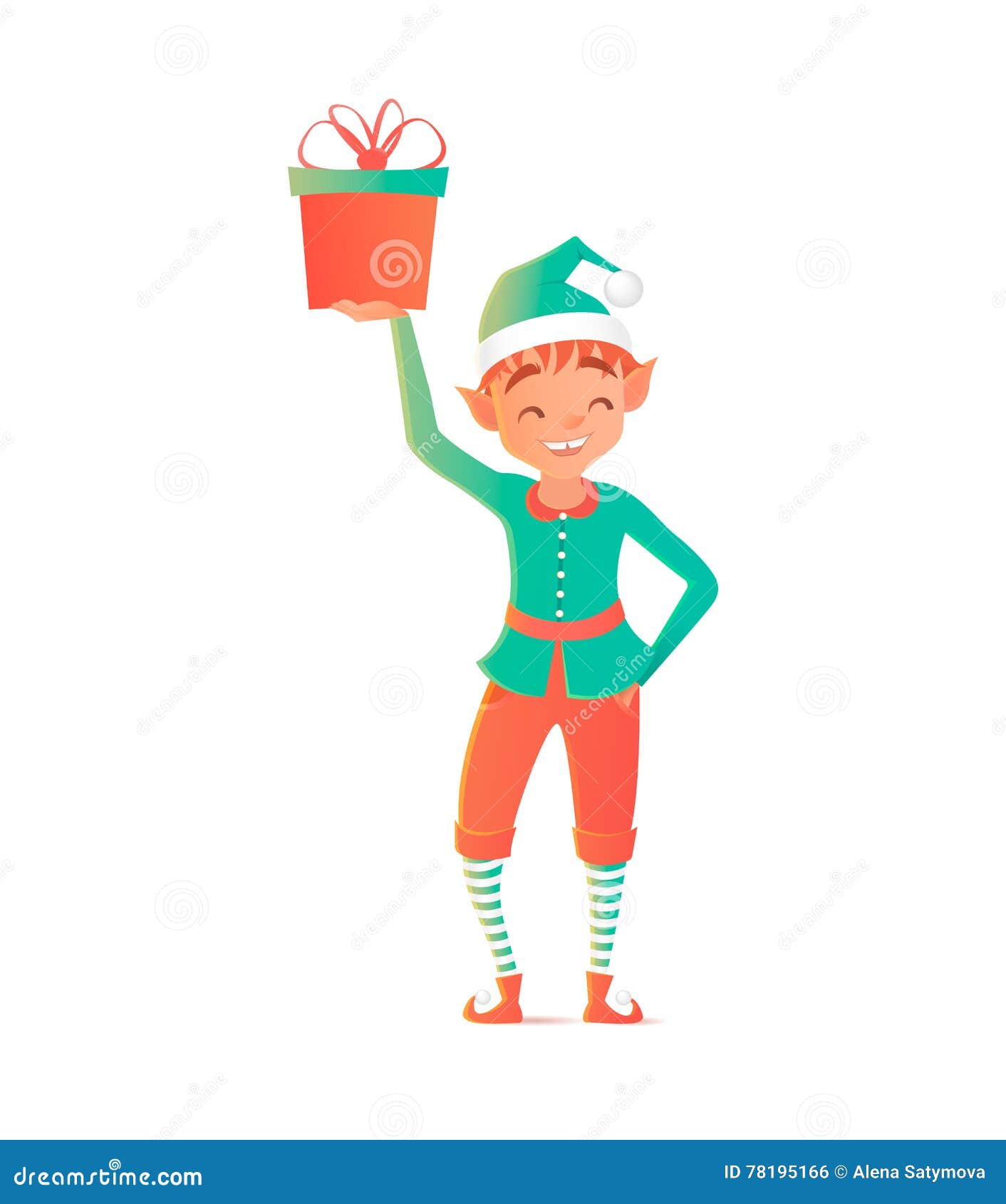 Little Elf Standing and Holding Gift. Christmas. Vector Design Template ...
