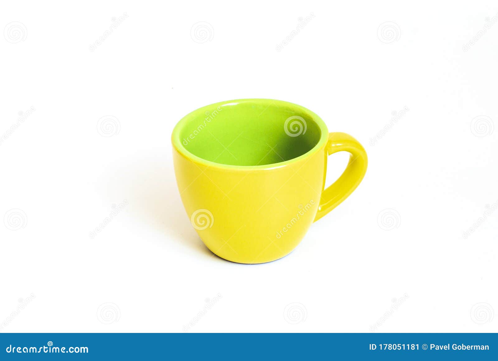 Little Empty Ceramic Yellow and Green Coffee Mug , Coffee Cup Isolated ...