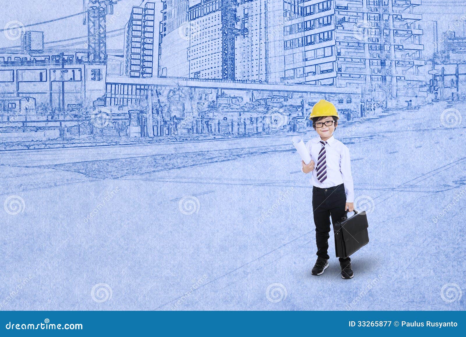 Little Engineer on Blueprint Background Stock Image - Image of formal ...