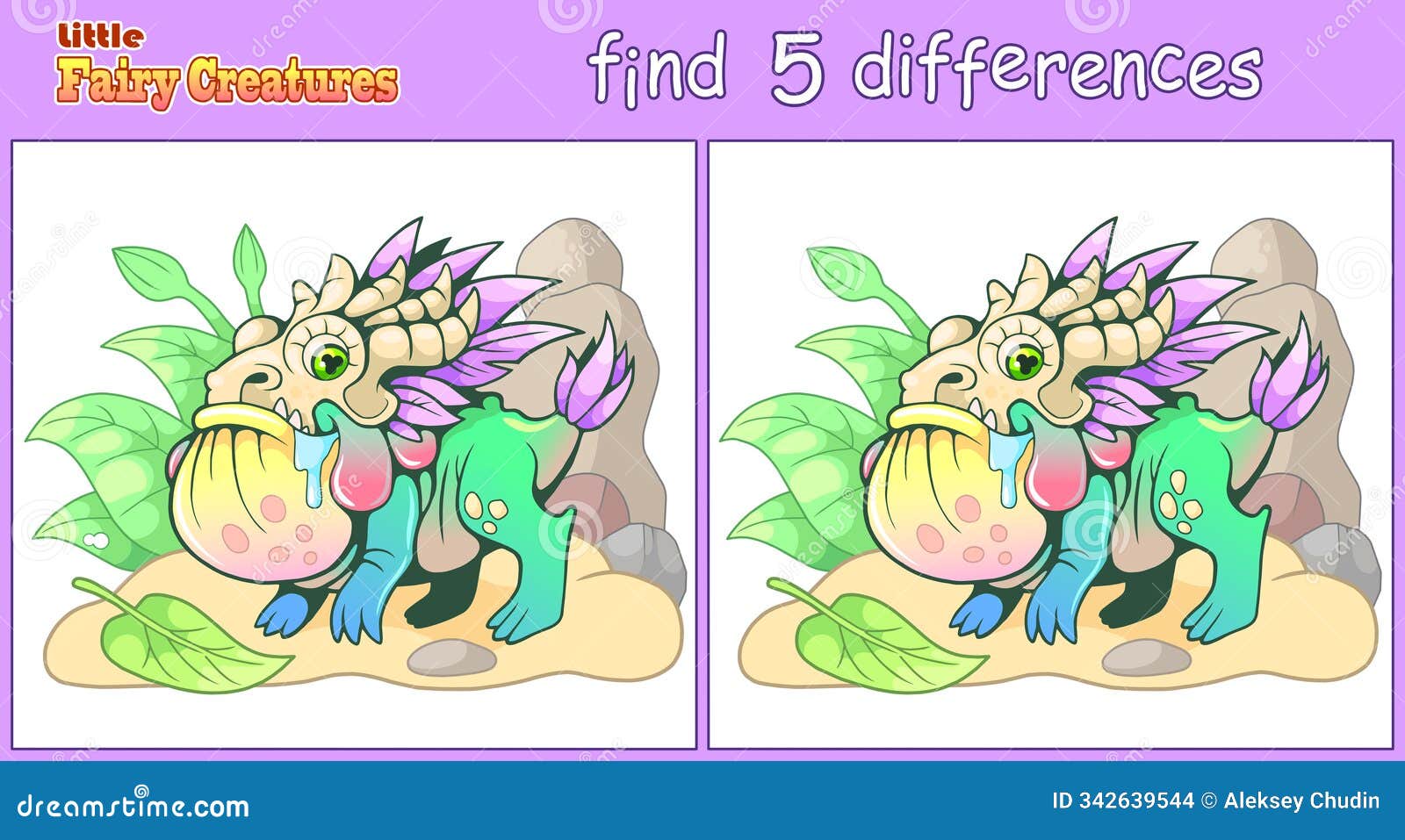 Little Fairy Dragon, Find Five Differences Stock Illustration ...