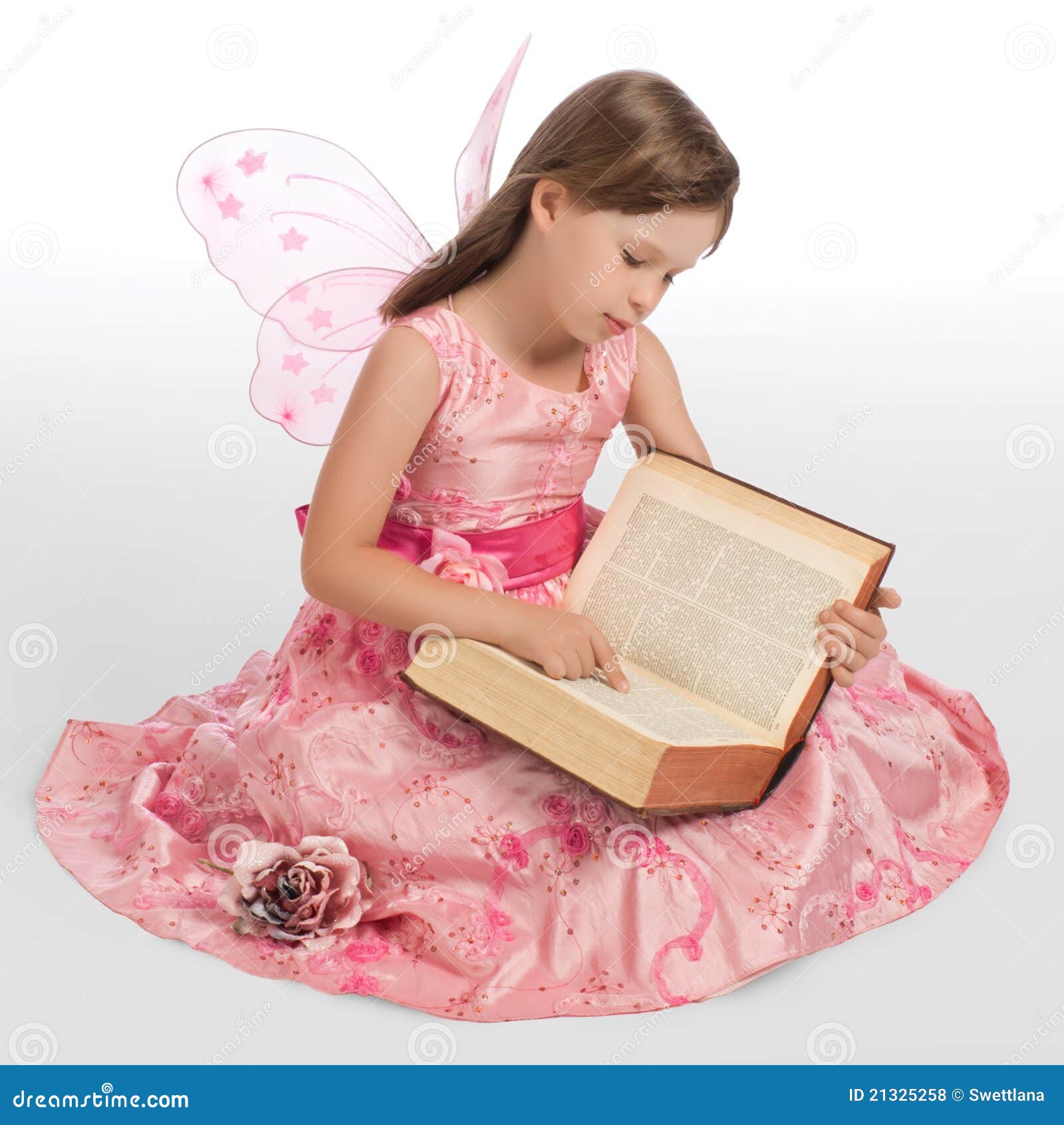 Little Fairy Magic Book Reads Stock Photo - Image of female, brunette ...