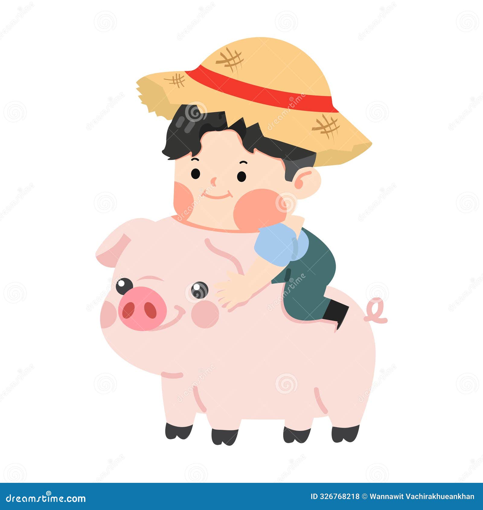 Little Farmer riding a pig stock illustration. Illustration of animal ...