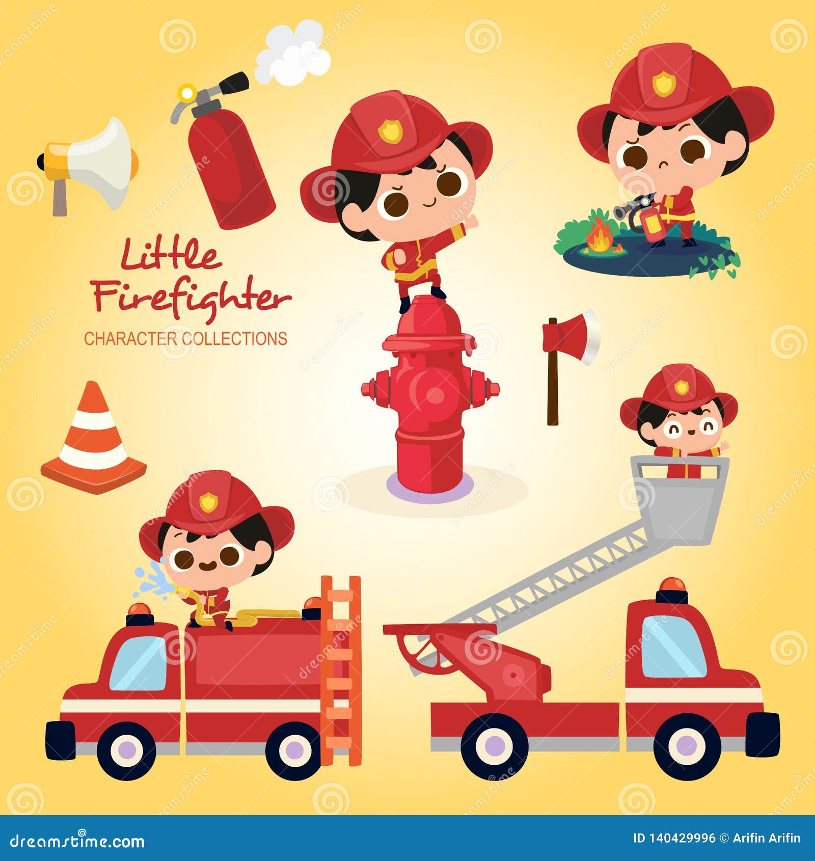 Little Firefighter Girl Vector Cartoon Illustration | CartoonDealer.com ...