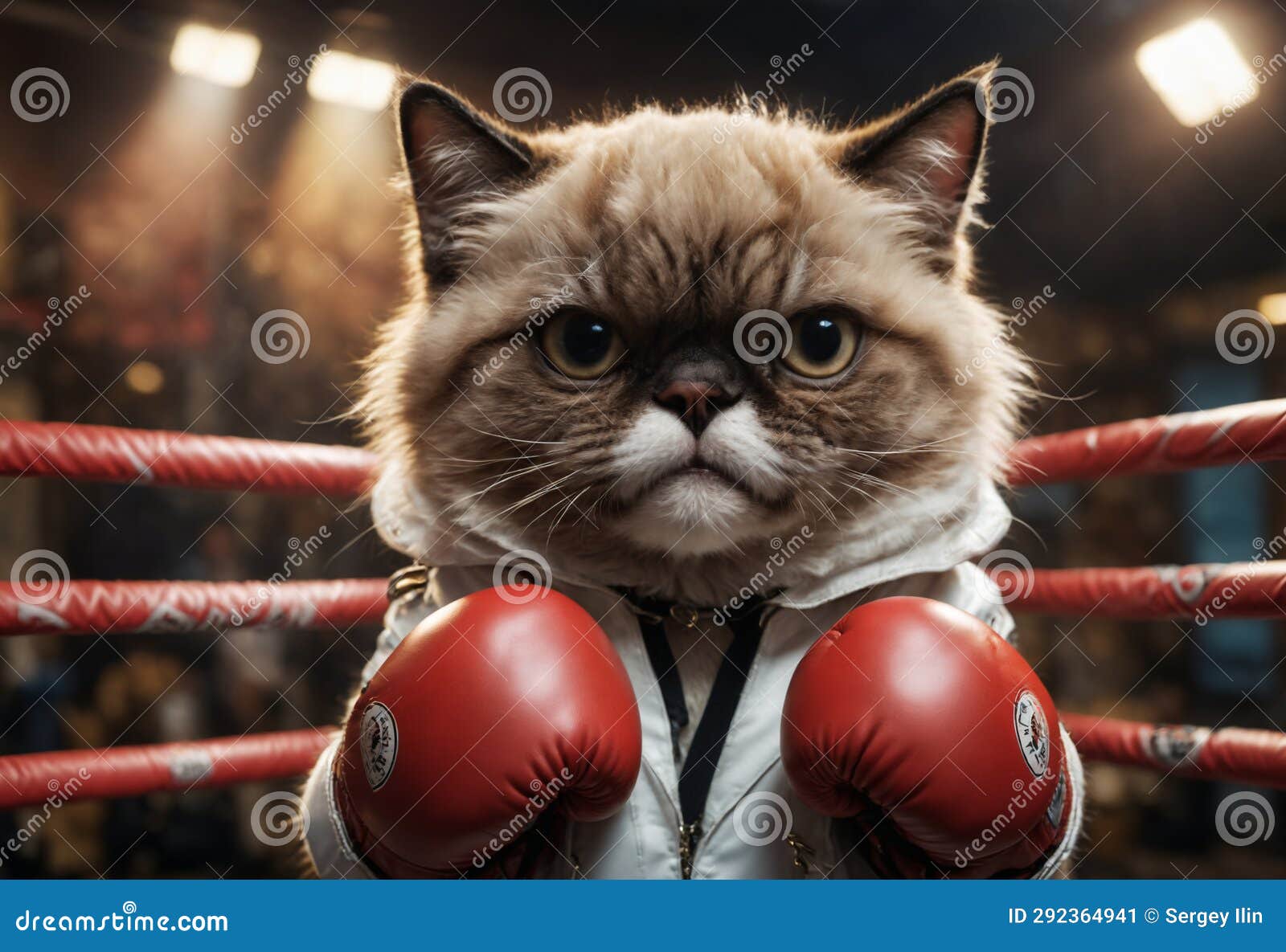 Little Fluffy Cat in Boxing Gloves on a Ring. Generative AI Stock ...