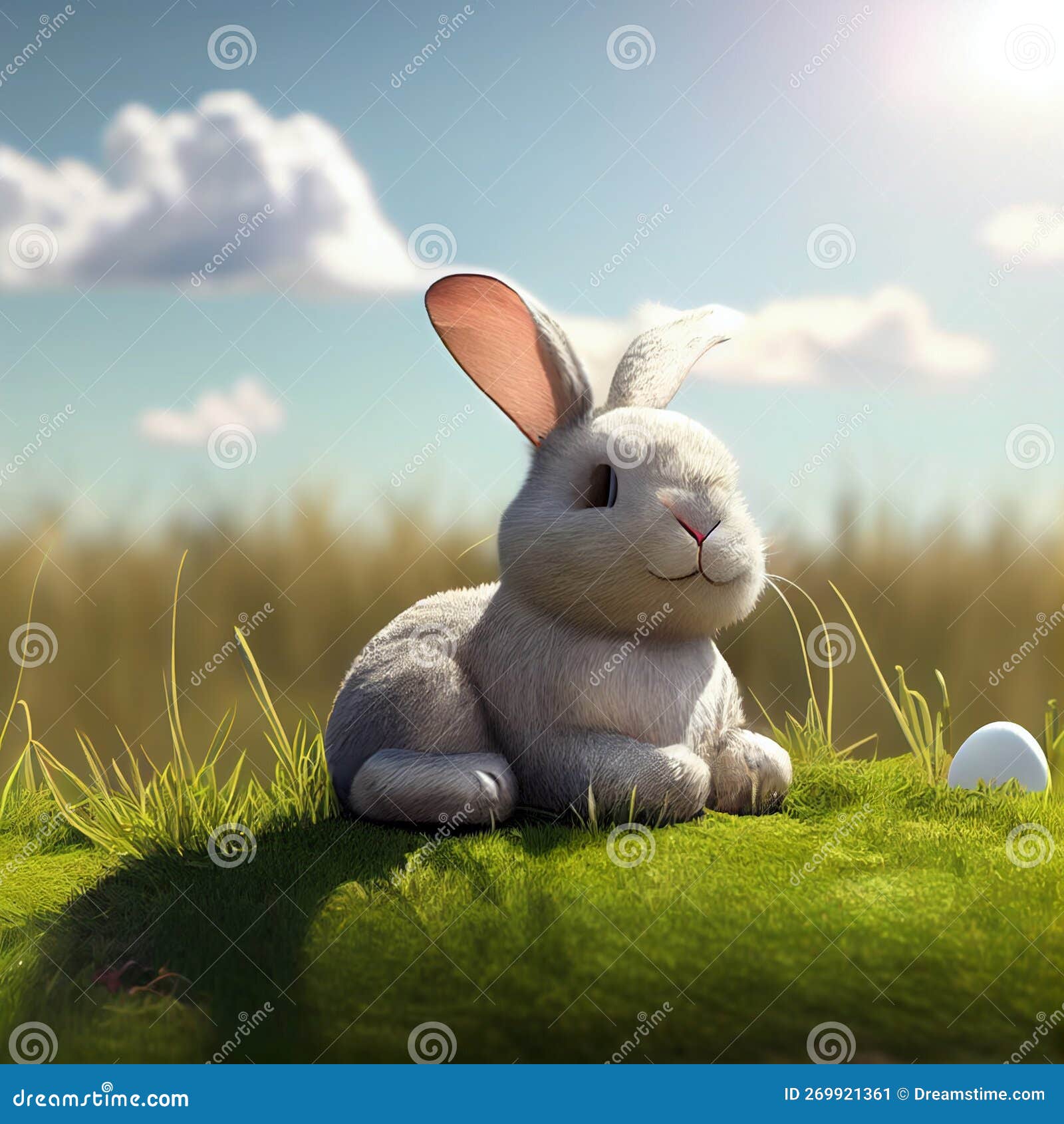 Little Fluffy Rabbit with Big Ears on a Spring Meadow Stock ...