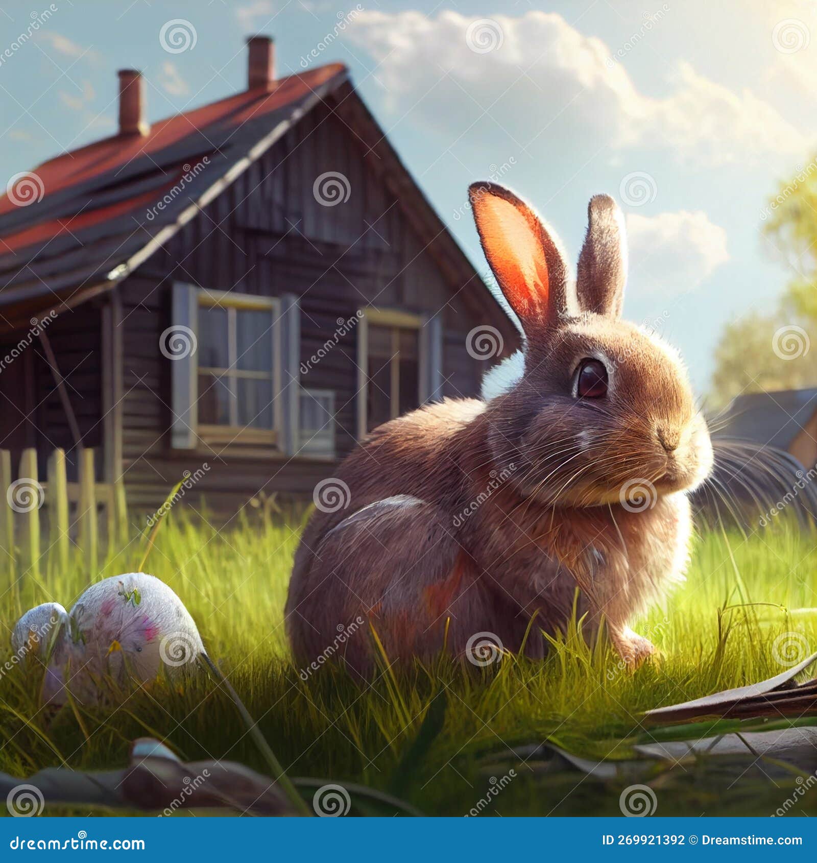 Little Fluffy Rabbit with Big Ears on a Spring Meadow Stock ...