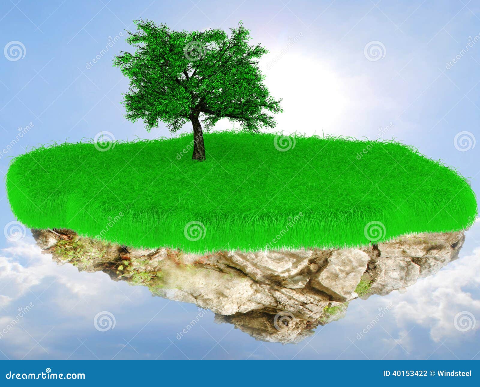 Little Flying Grass Island with a Tree. Stock Photo - Image of lawn ...