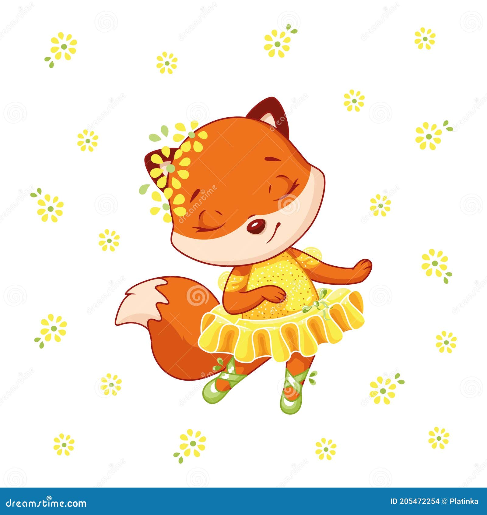 Little Fox Ballerina Dancing Cartoon Vector Illustration Stock Vector ...