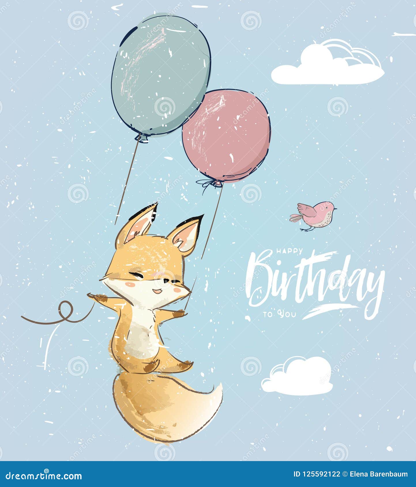 Little fox with balloon stock vector. Illustration of color - 125592122