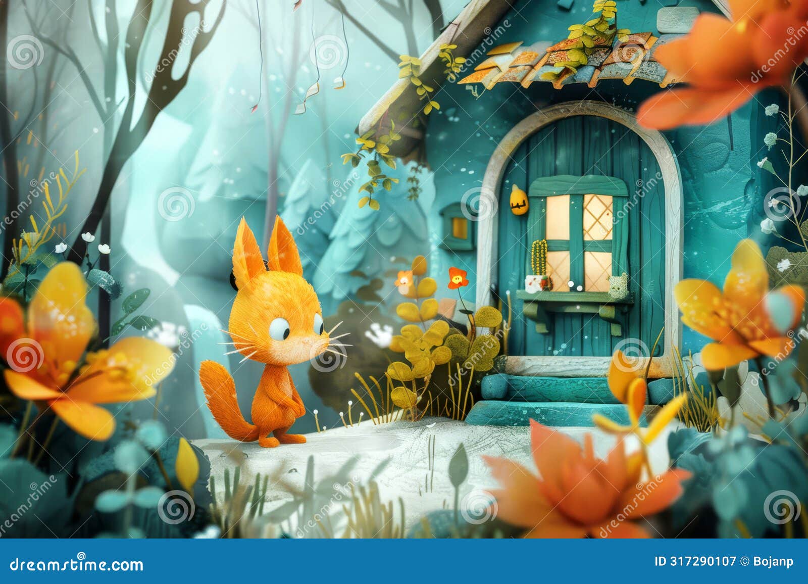 A Little Fox in the Front of House Cartoon Stock Illustration ...