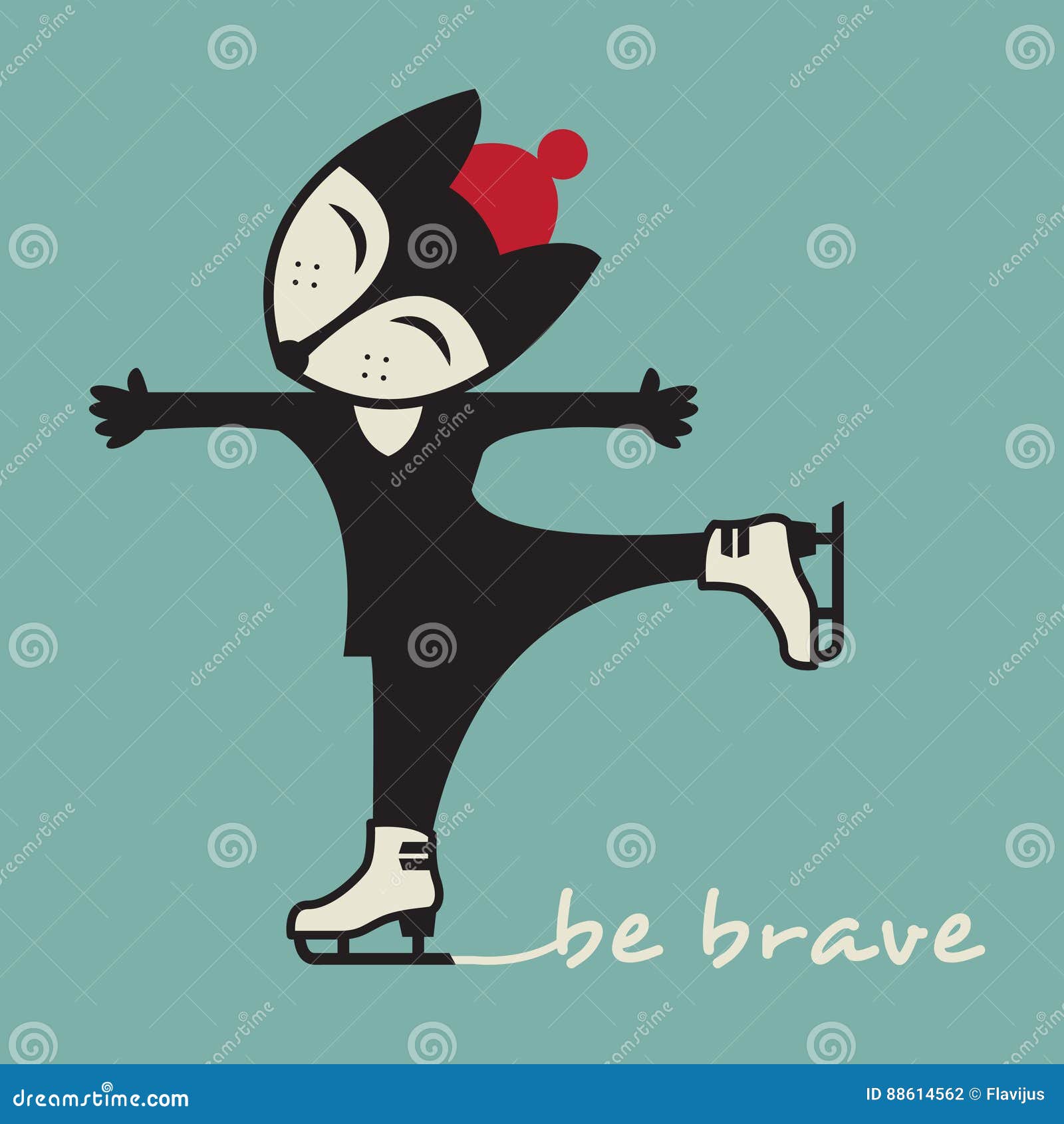 Little Fox Training Ice Figure Skating Stock Vector - Illustration of ...