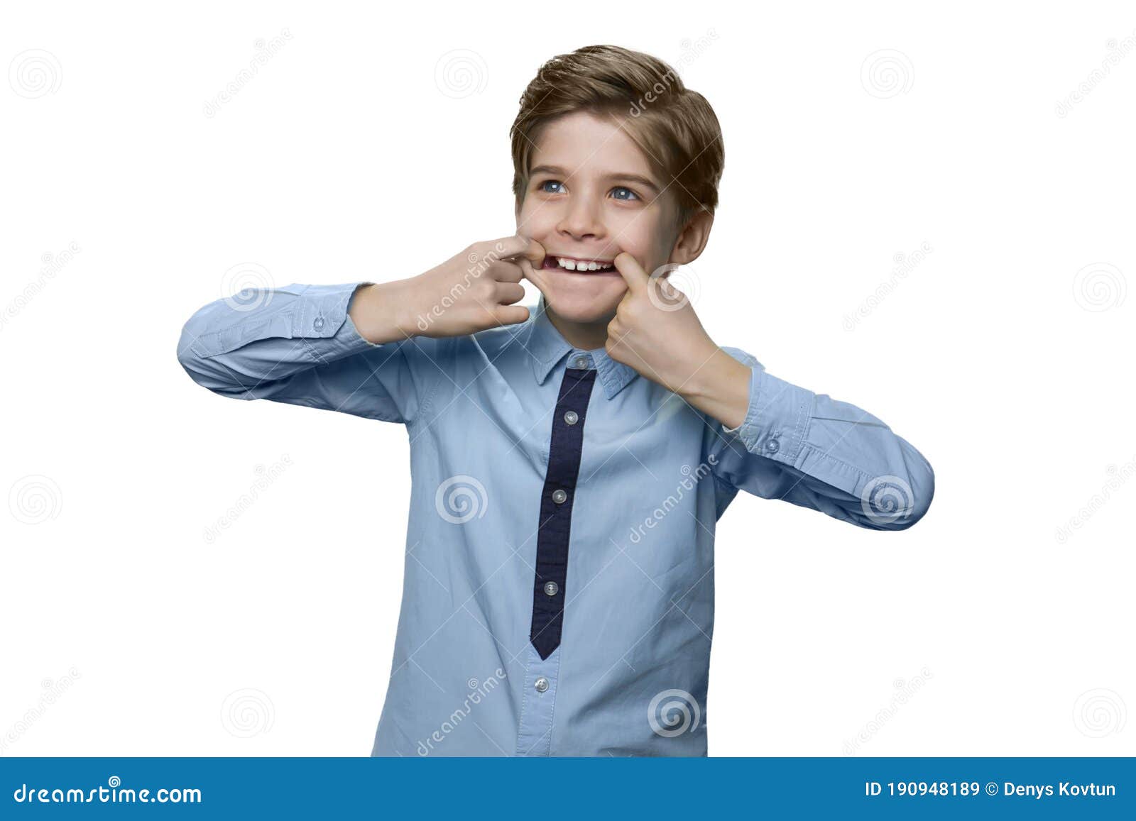 Little Funny Boy Pull a Face on White Background. Stock Image - Image ...