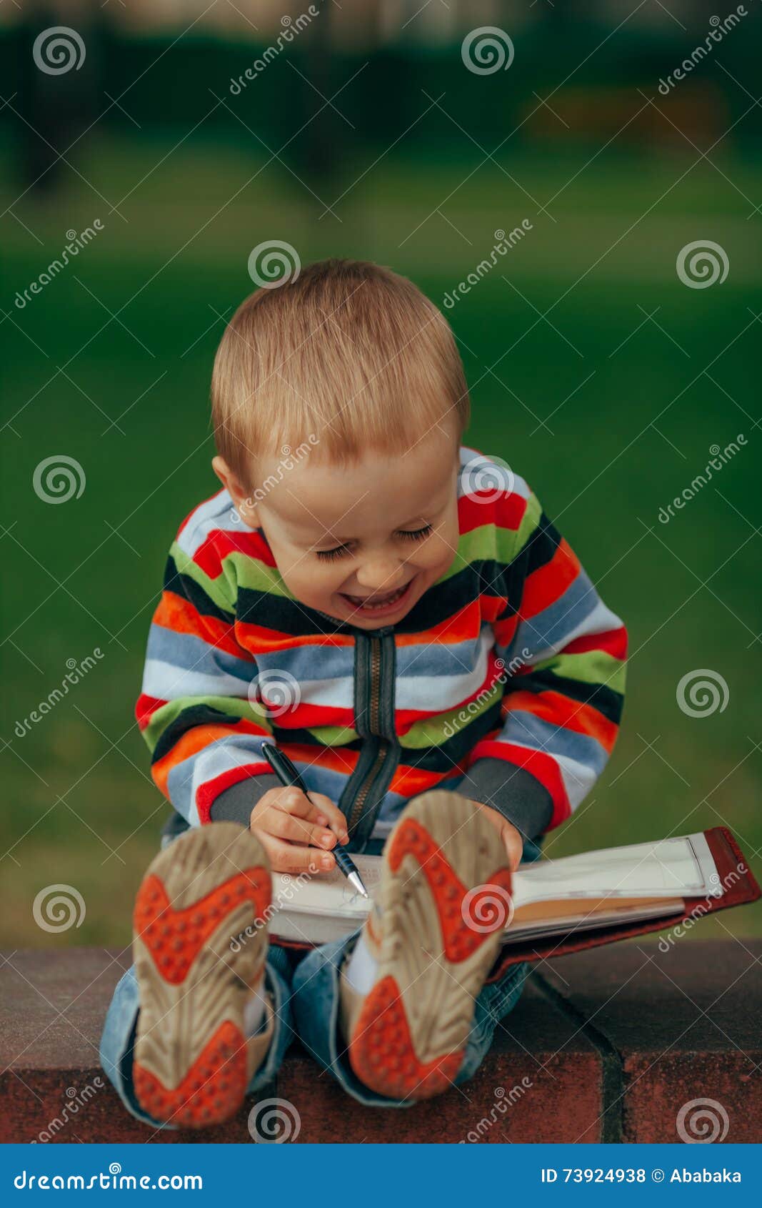 Little Funny Boy Writes with Pen Stock Photo - Image of innocence ...