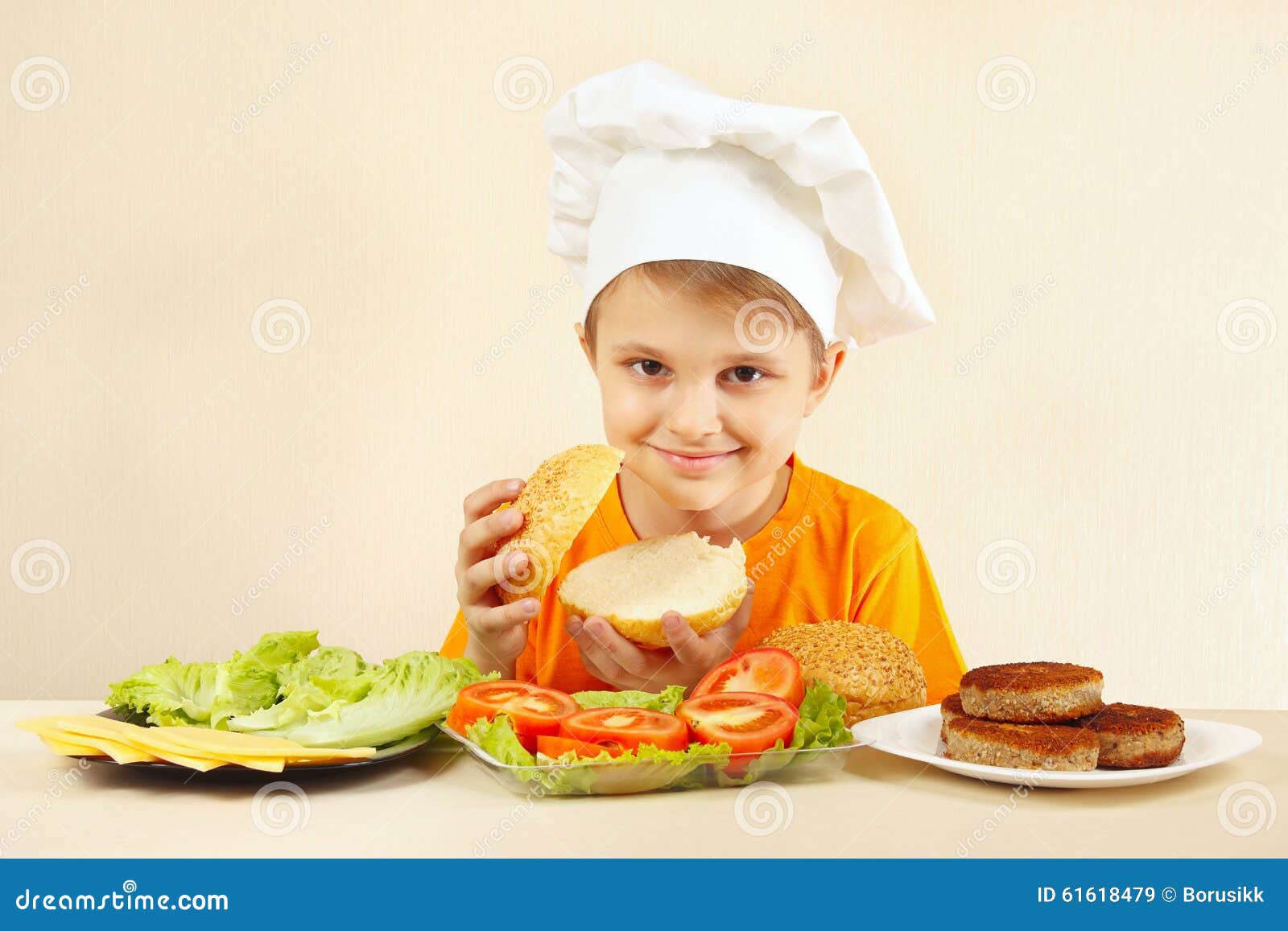 Little Funny Chef at the Table with Ingredients is Going To Cook ...