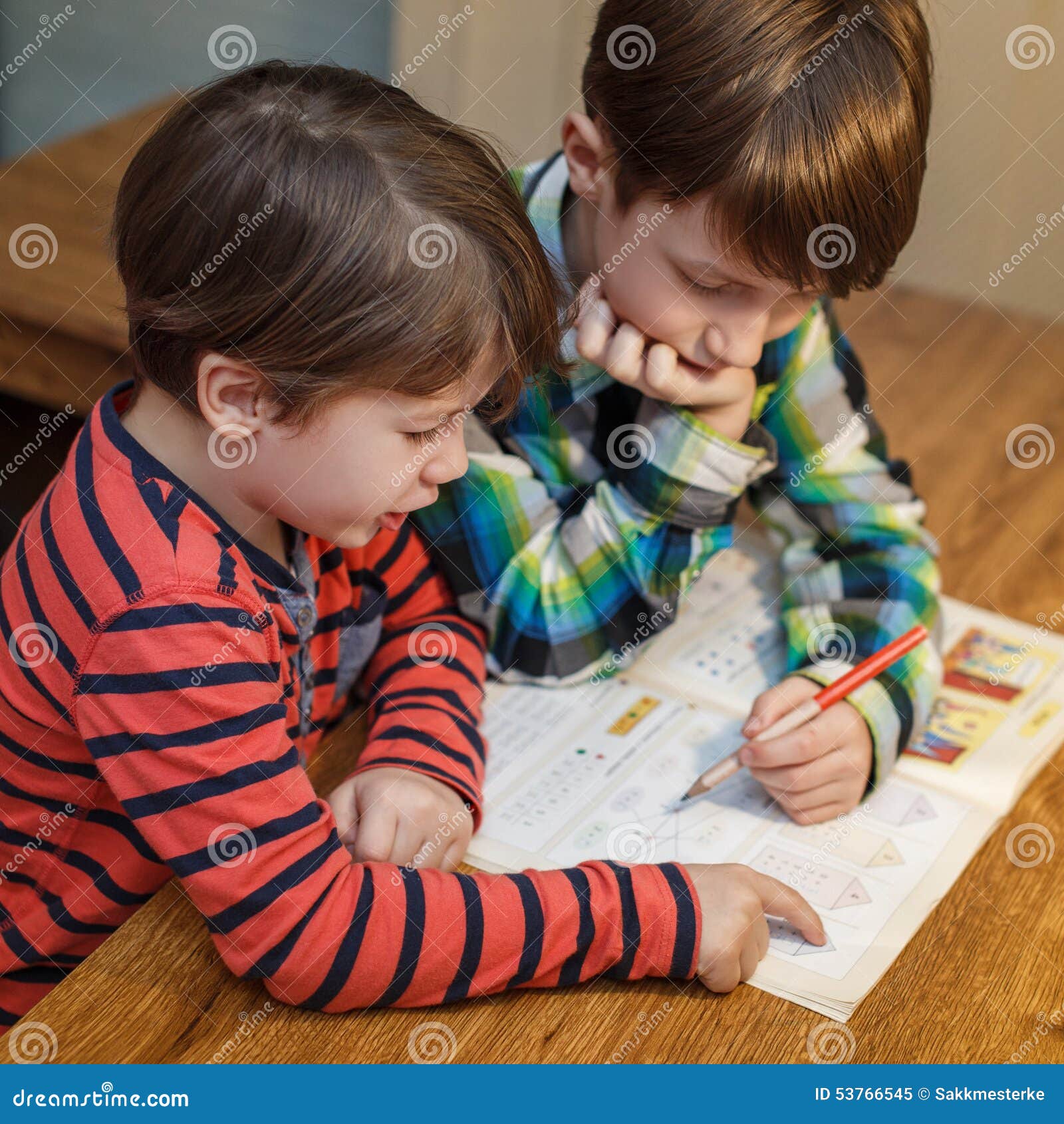 Little Genius Boy Help His Brother with Homework Stock Image - Image of ...