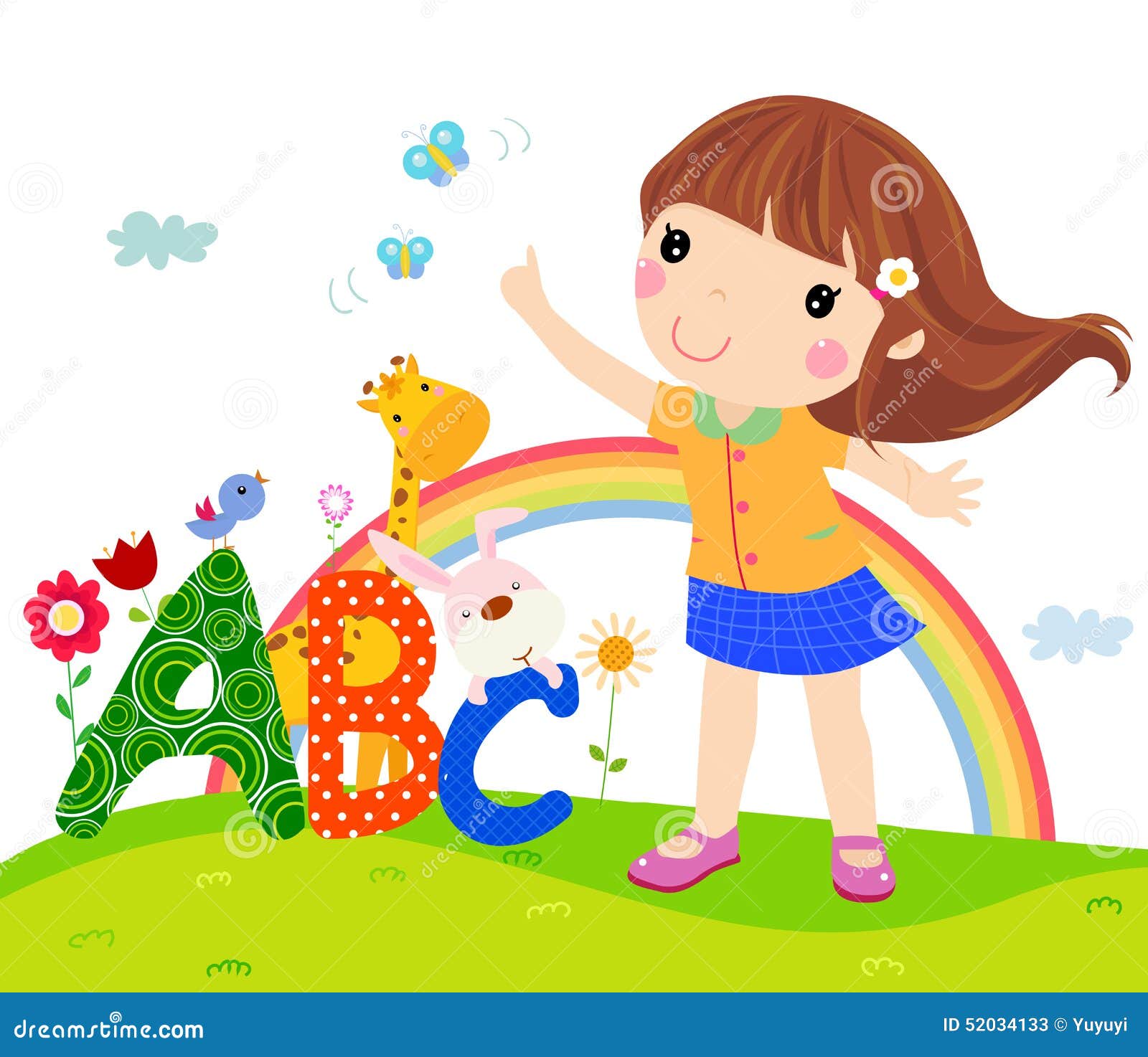 Little girl and ABC stock vector. Illustration of lettering - 52034133