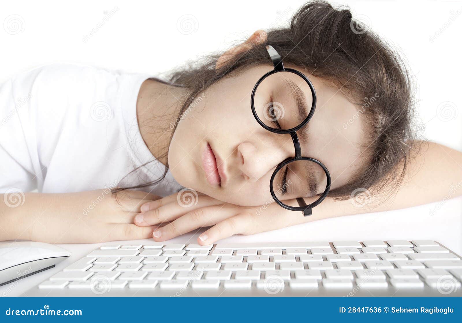 Little Girl Asleep in Front of the Computer Stock Photo - Image of ...