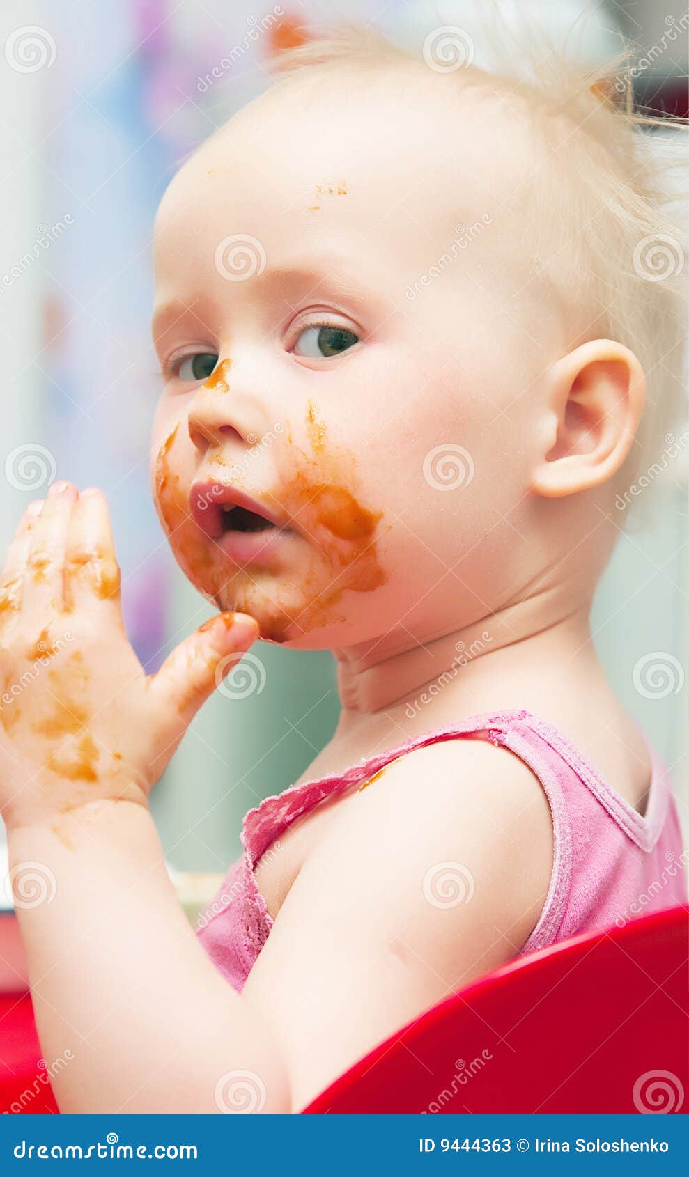 The Little Girl Ate Independently Stock Image - Image of sight, person ...