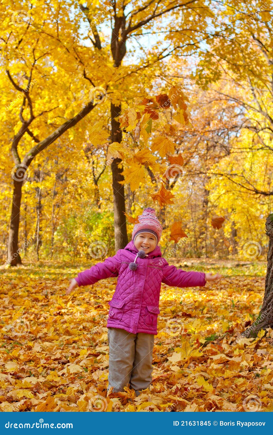 Little Girl in Autumn Forest Stock Image - Image of leaves, golden ...