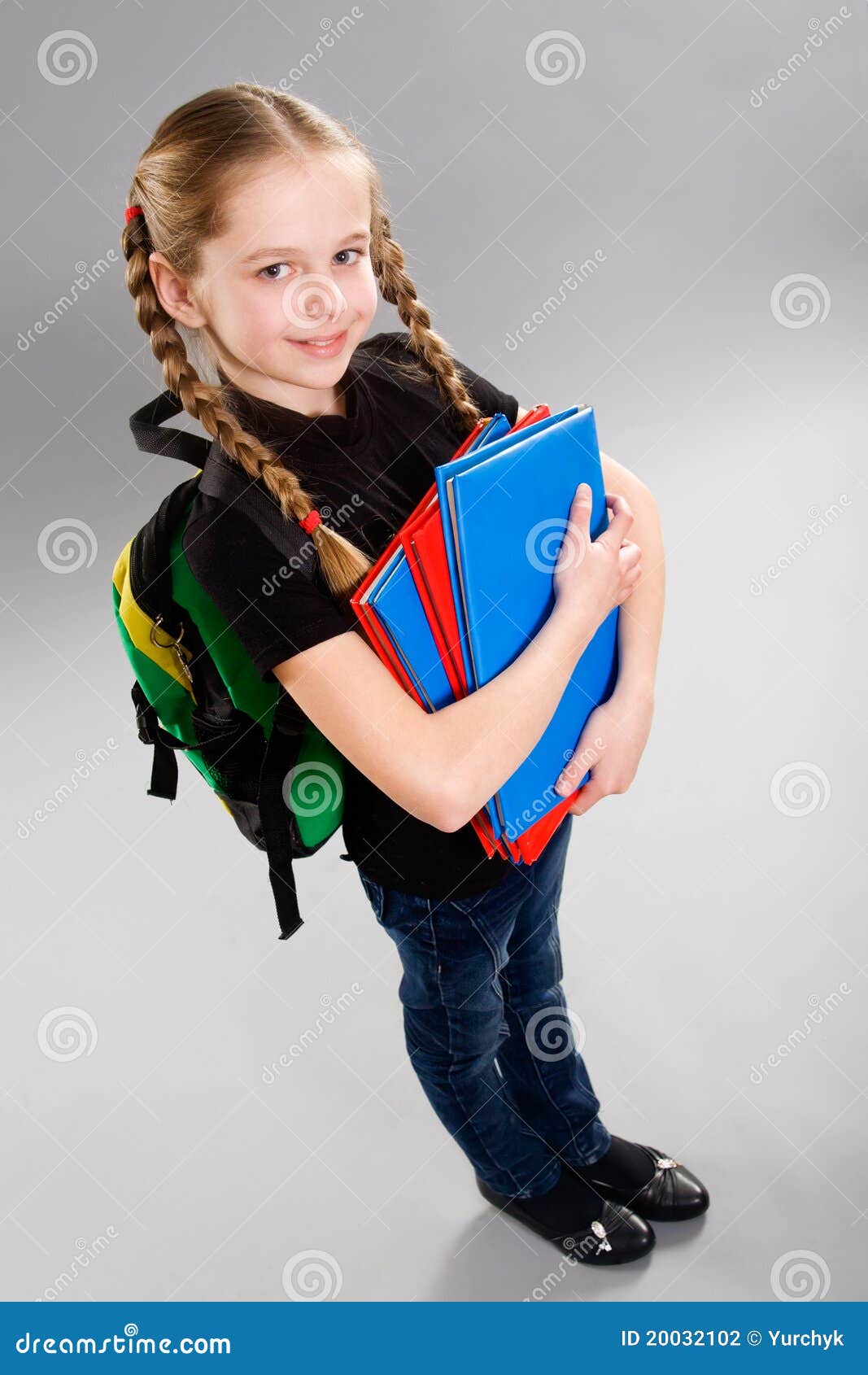Little Girl with Backpack and Books Stock Photo - Image of learning ...