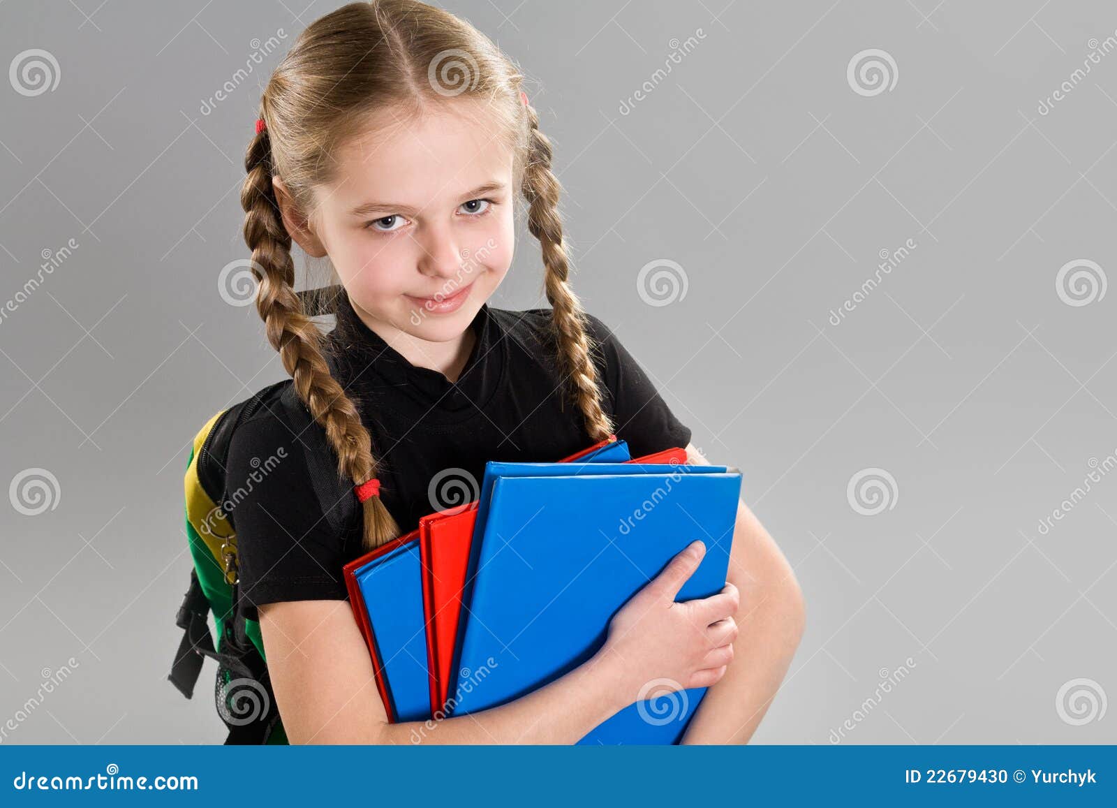 Little Girl with Backpack and Books Stock Photo - Image of knowledge ...