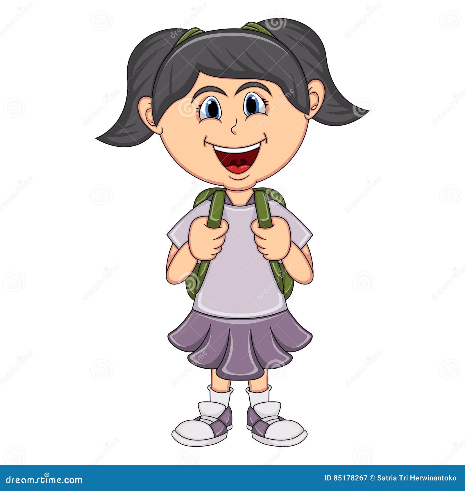 Little Girl with Backpack Cartoon Stock Vector - Illustration of exited ...