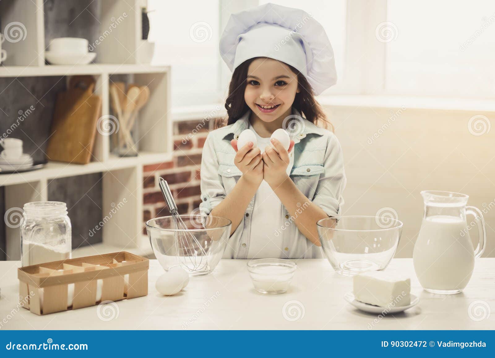 Little girl baking stock photo. Image of biscuit, knead - 90302472